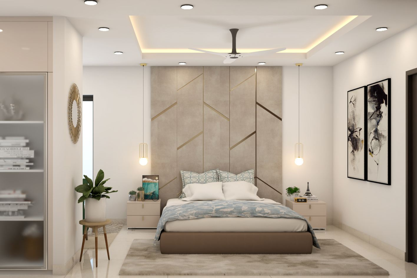 Contemporary Spacious Master Bedroom Design With Neutral Hues | Livspace
