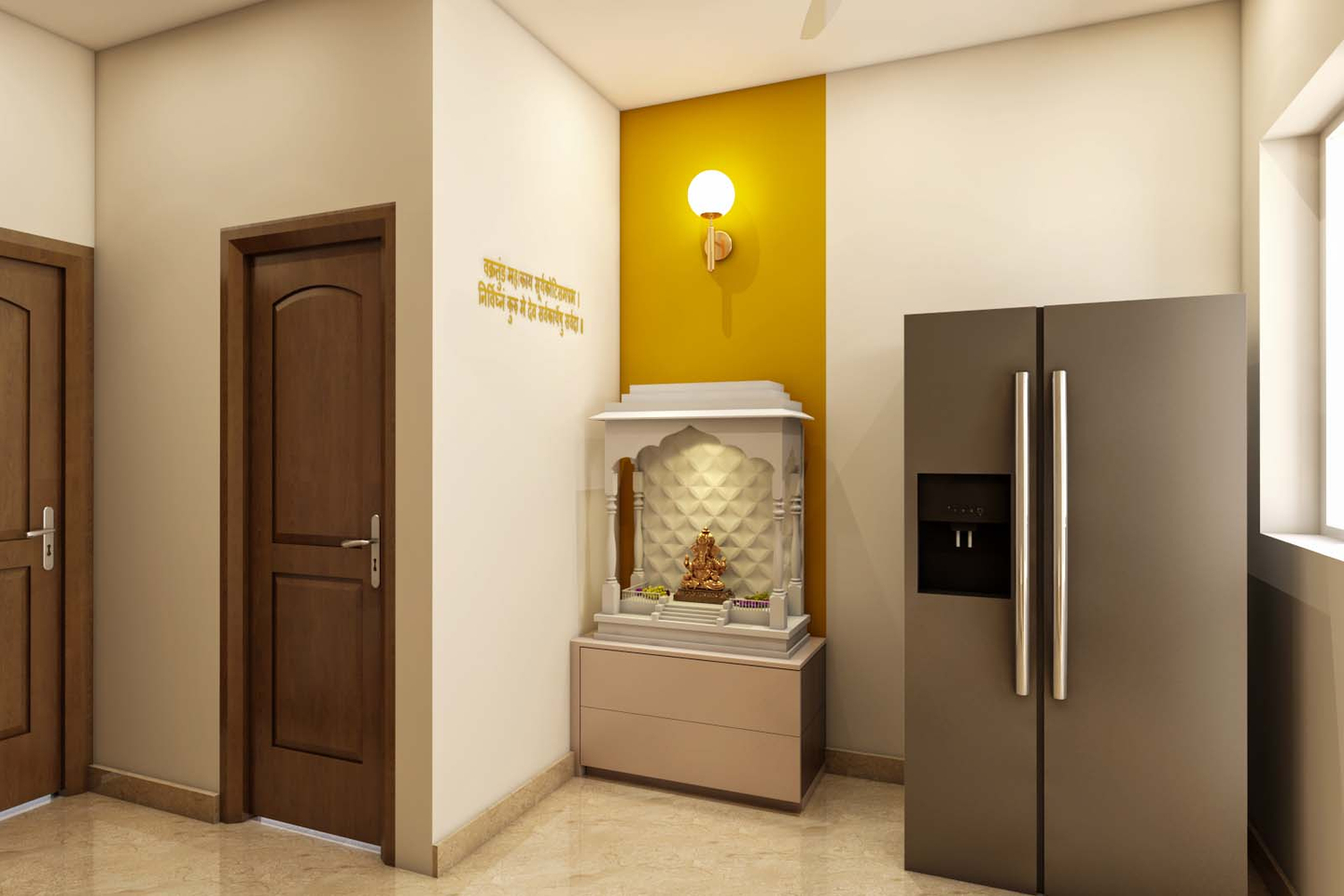 Modern Compact Pooja Room Design With Storage | Livspace