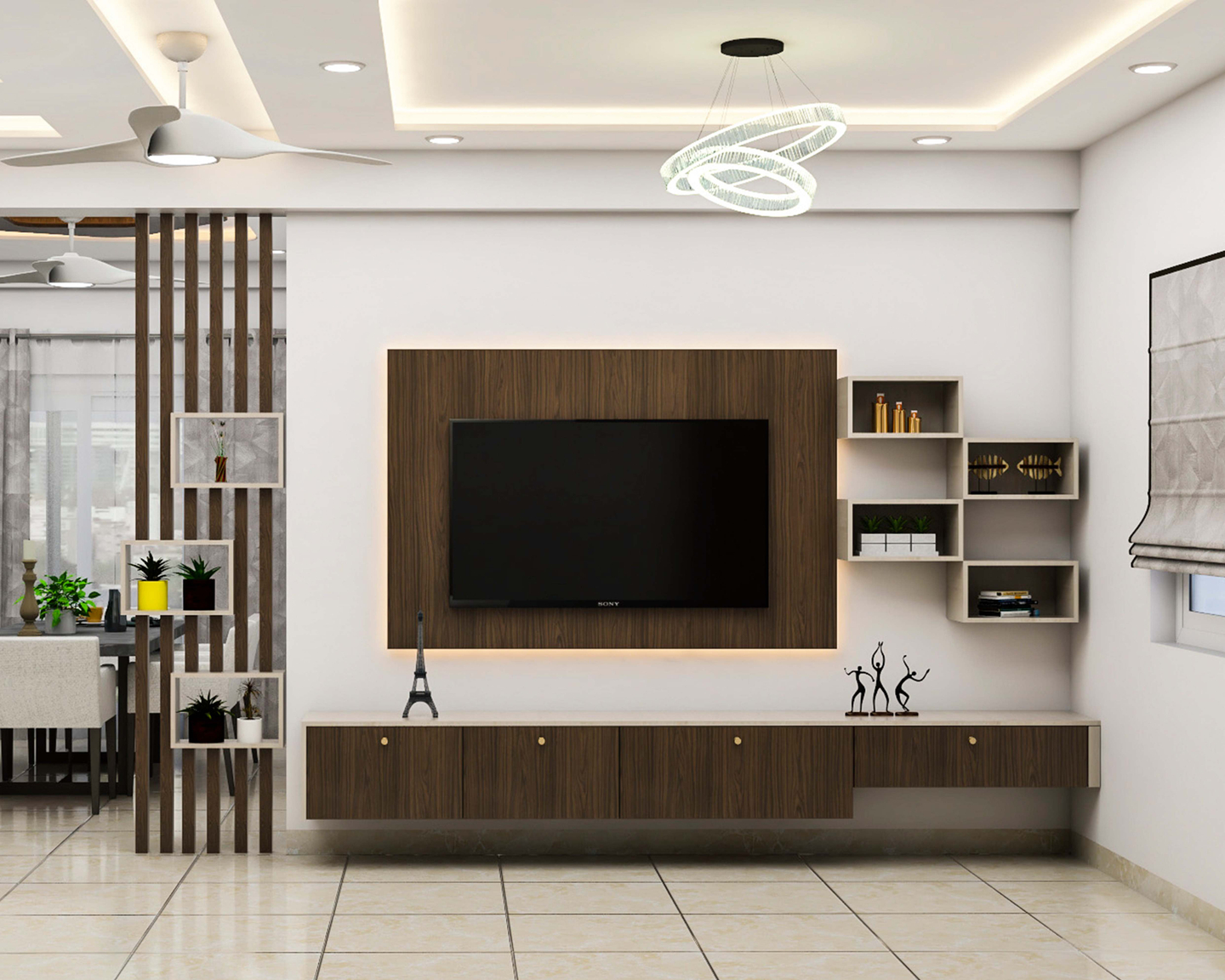 Spacious TV Unit Design With Traditional Decor | Livspace Spacious TV Unit Design With Traditional Decor | Livspace