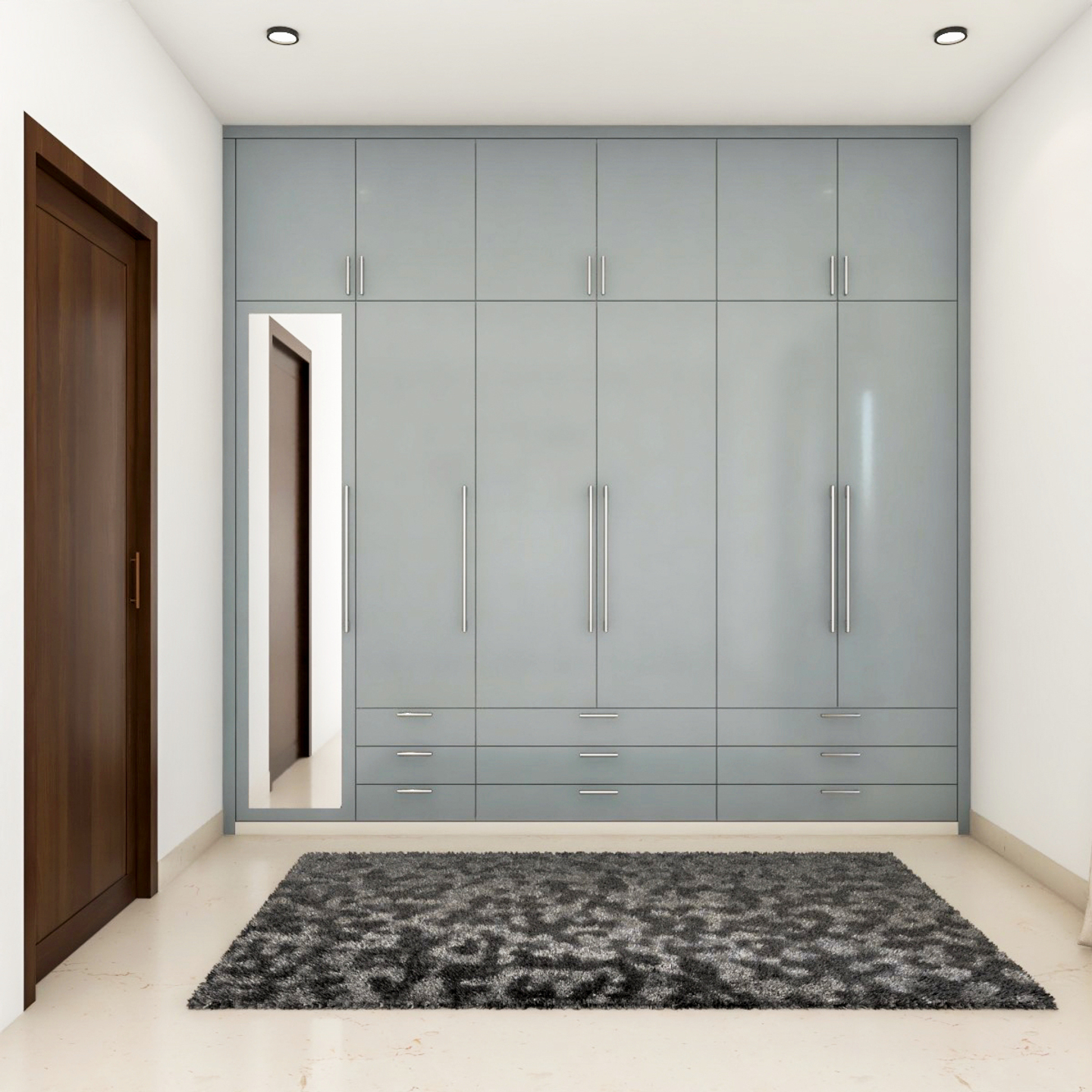 Spacious Modern Wardrobe Design With Loft and Mirror | Livspace