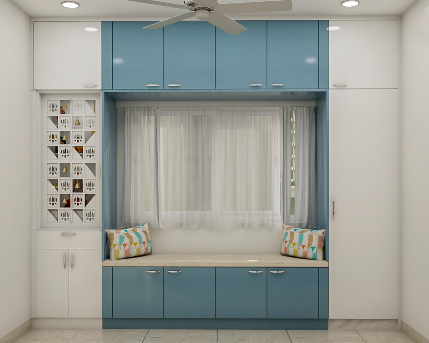 Modern Blue And White Toned Compact Wardrobe Design | Livspace