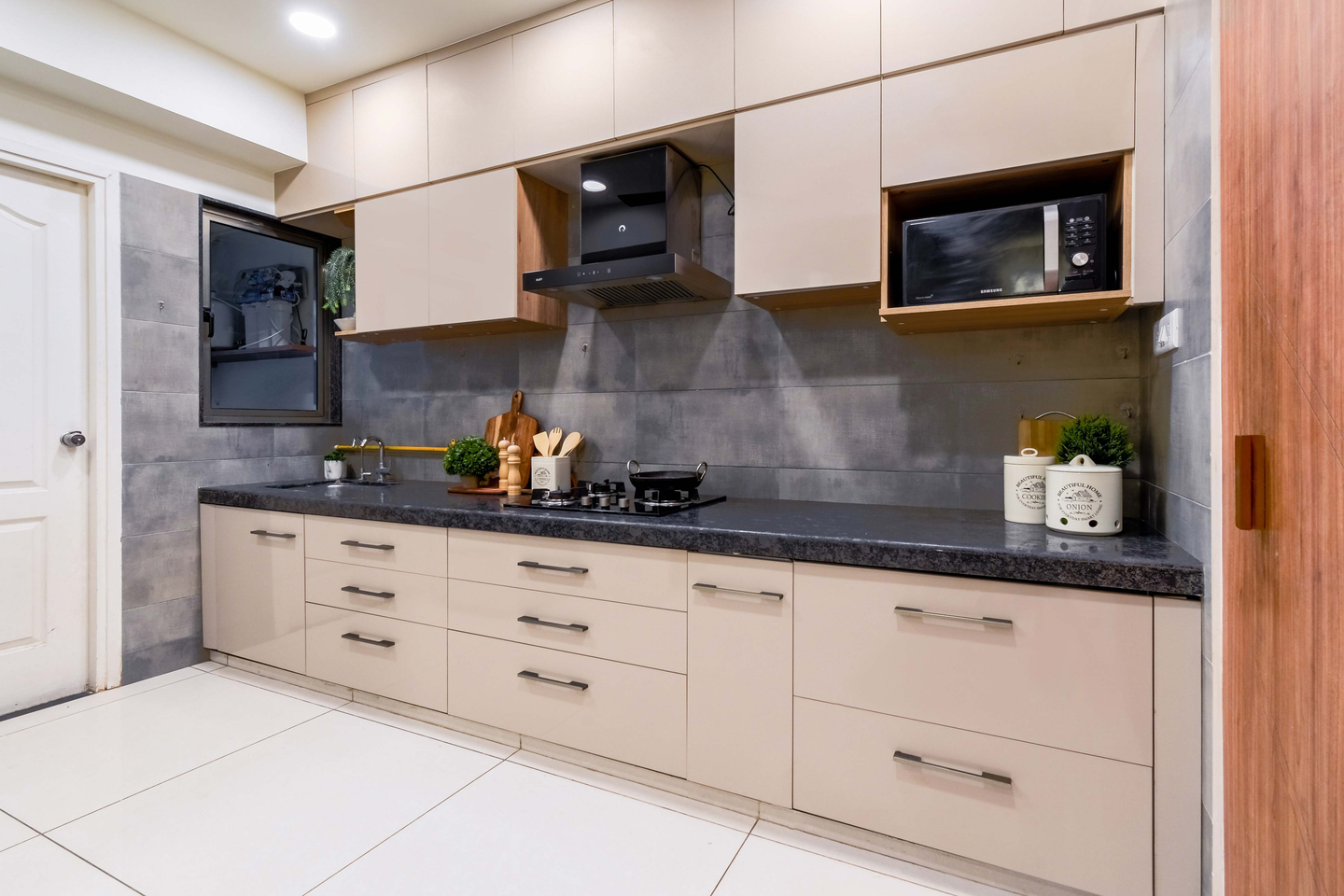 Straight Kitchen Design With A Granite Countertop | Livspace