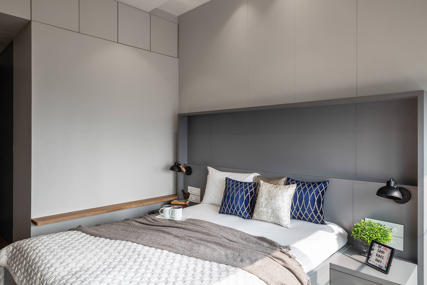 Master Bedroom Design With Matte Grey Walls | Livspace