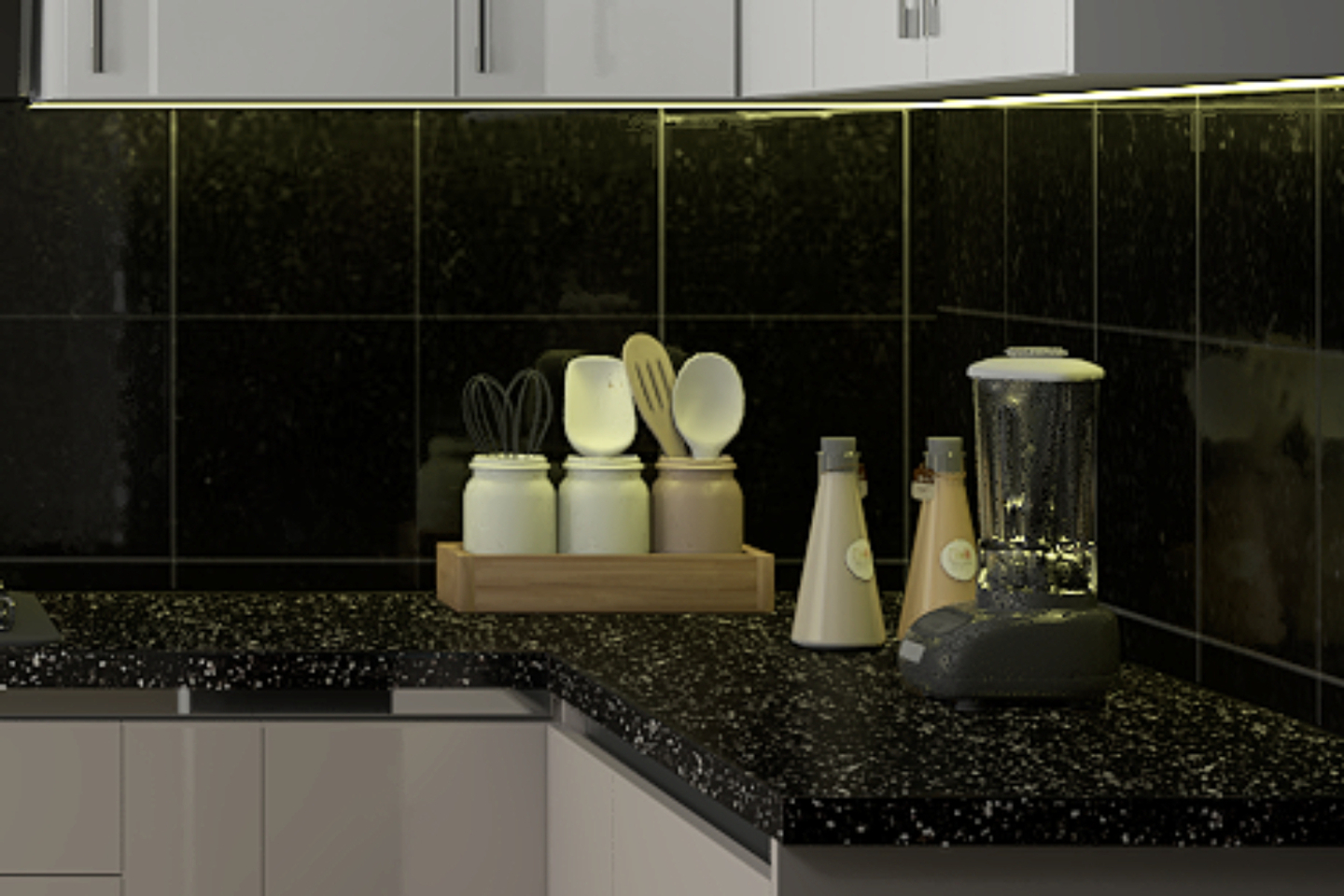Dark-Coloured Kitchen Tiles Design | Livspace