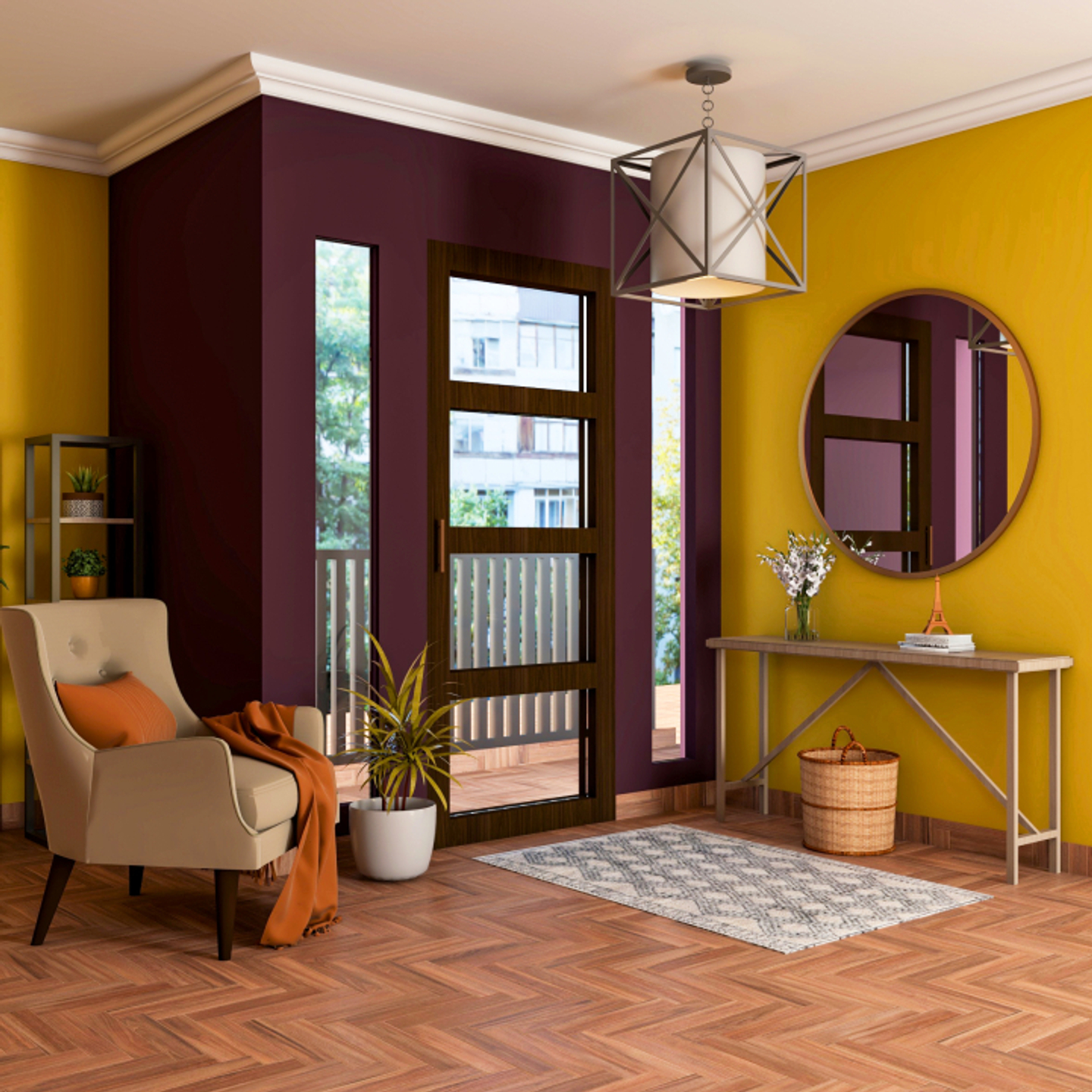 Dual-Tone Wall Paint Design With A Mirror | Livspace