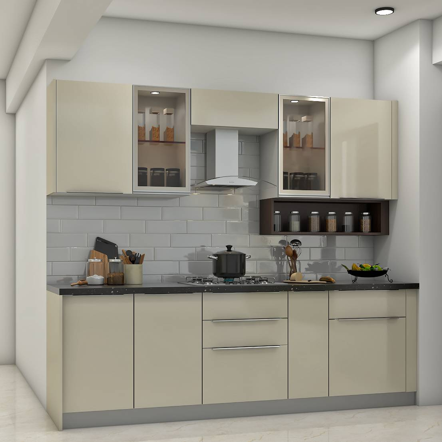 Spacious Frosty White Modular Kitchen Deisgn | Livspace