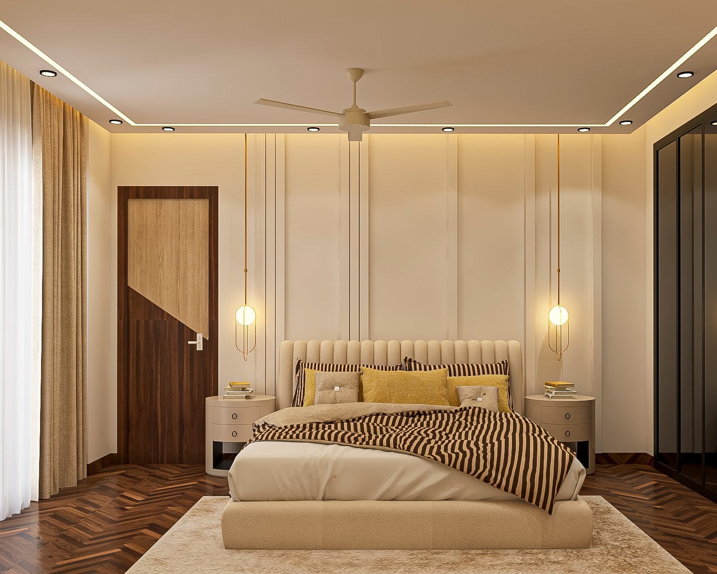 Spacious False Ceiling Design With Wooden Border | Livspace