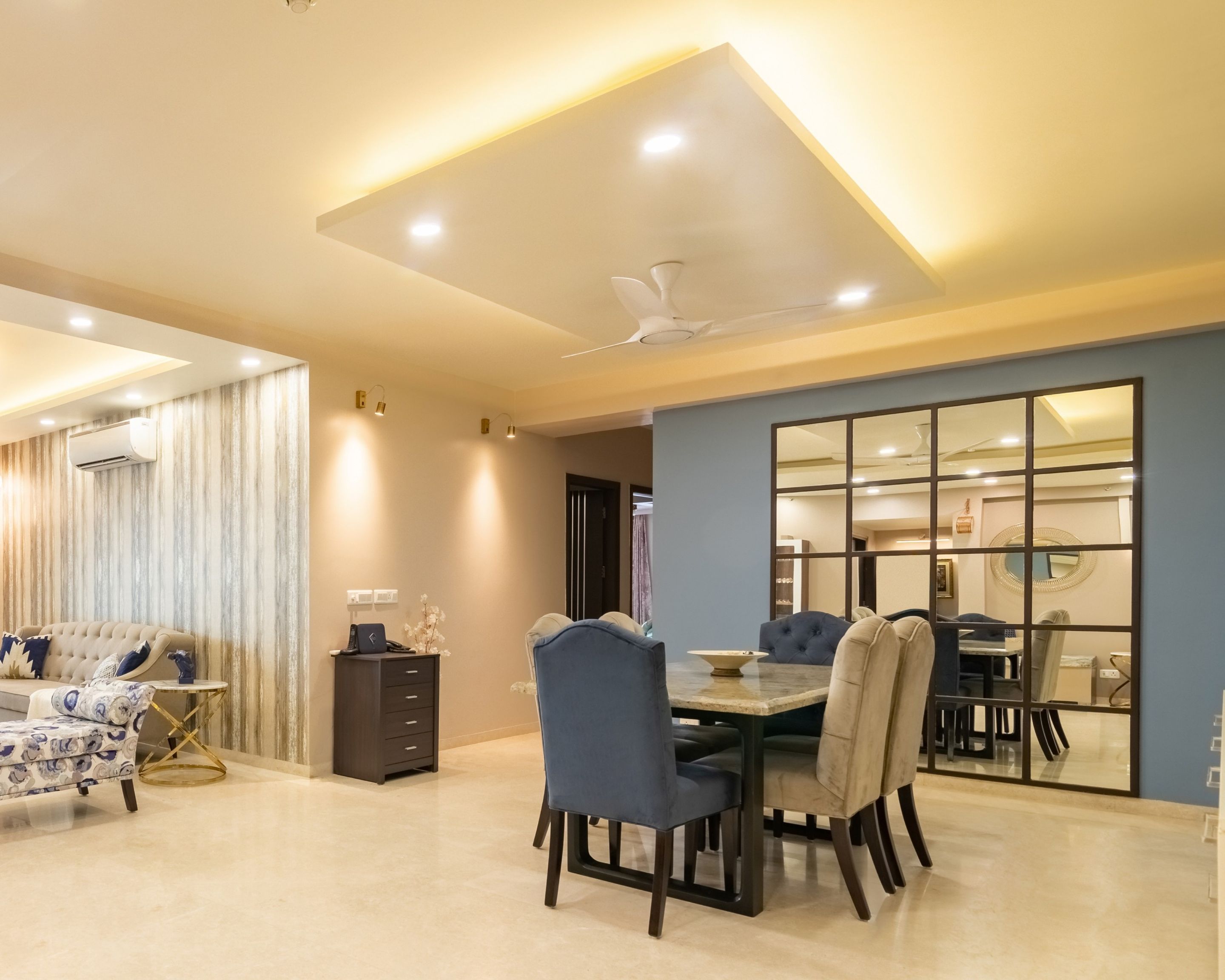 Warm-Toned Drop Down Square Shape False Ceiling | Livspace
