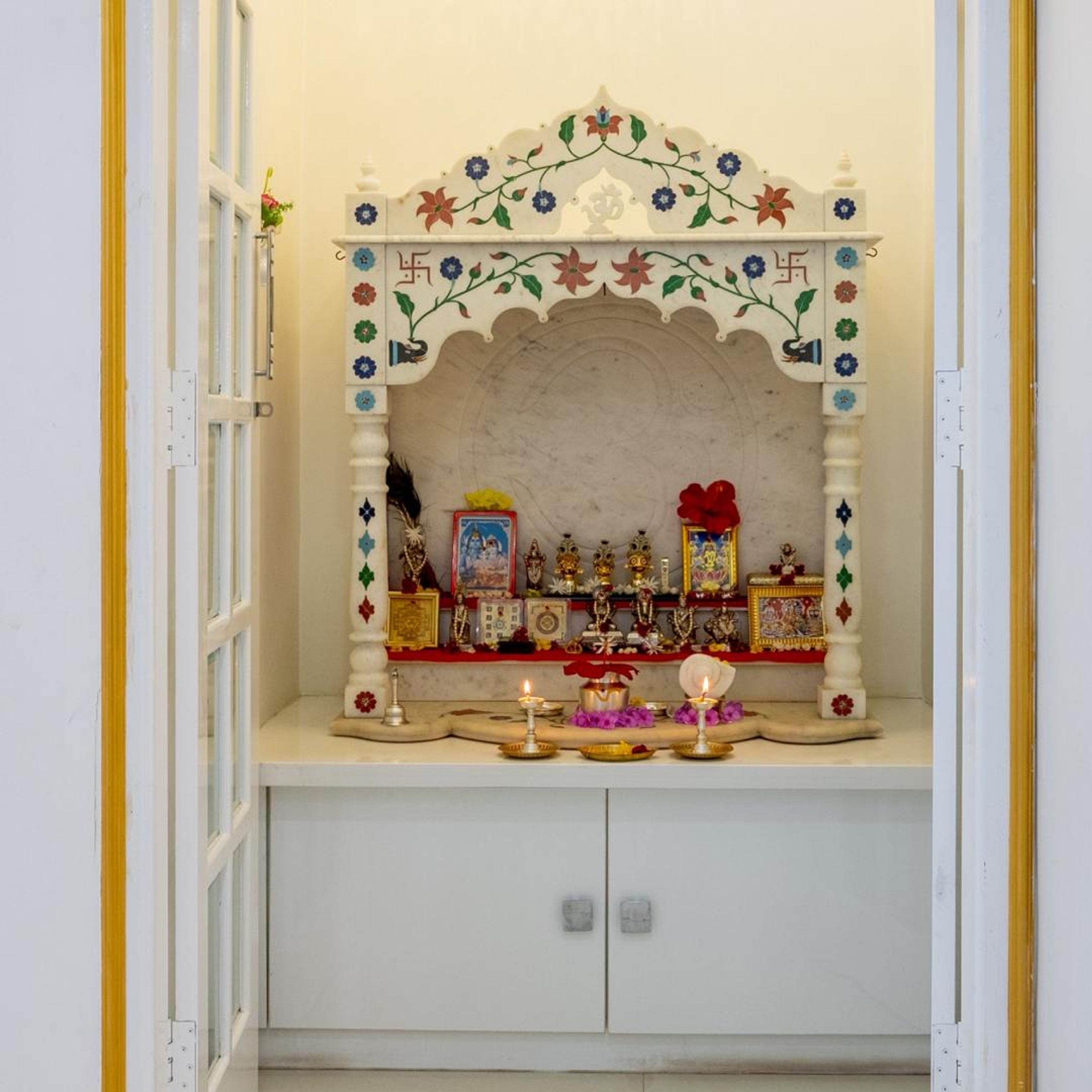Compact Pooja Mandir Design With 2 Drawers | Livspace