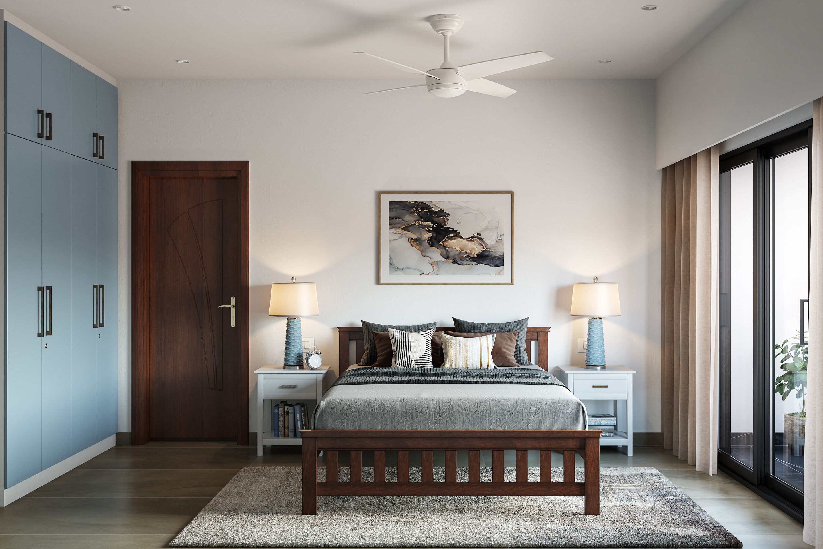 Spacious Mid-Century Themed Master Bedroom Designed With Soft Hues ...
