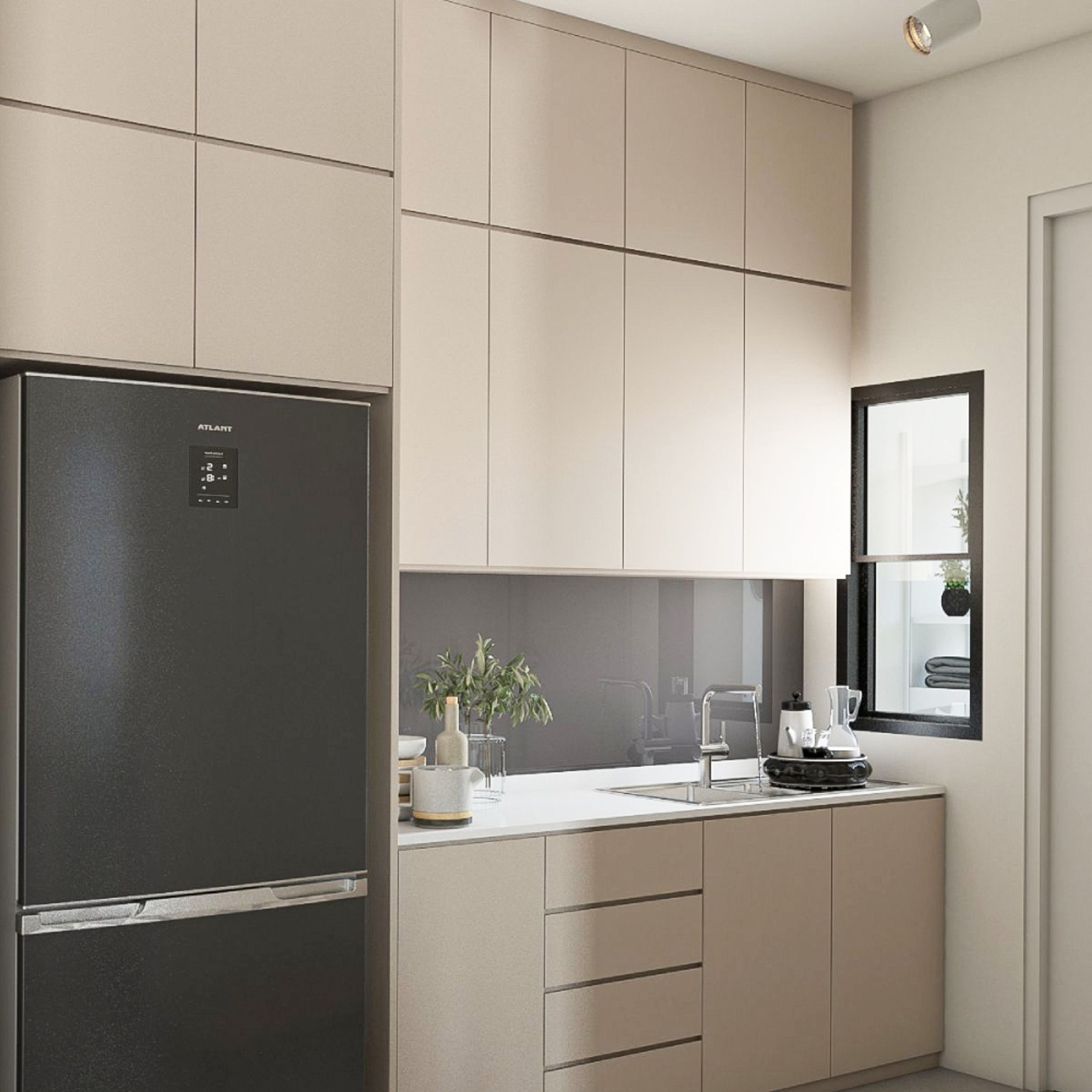 Straight Kitchen Design With Loft Storage | Livspace