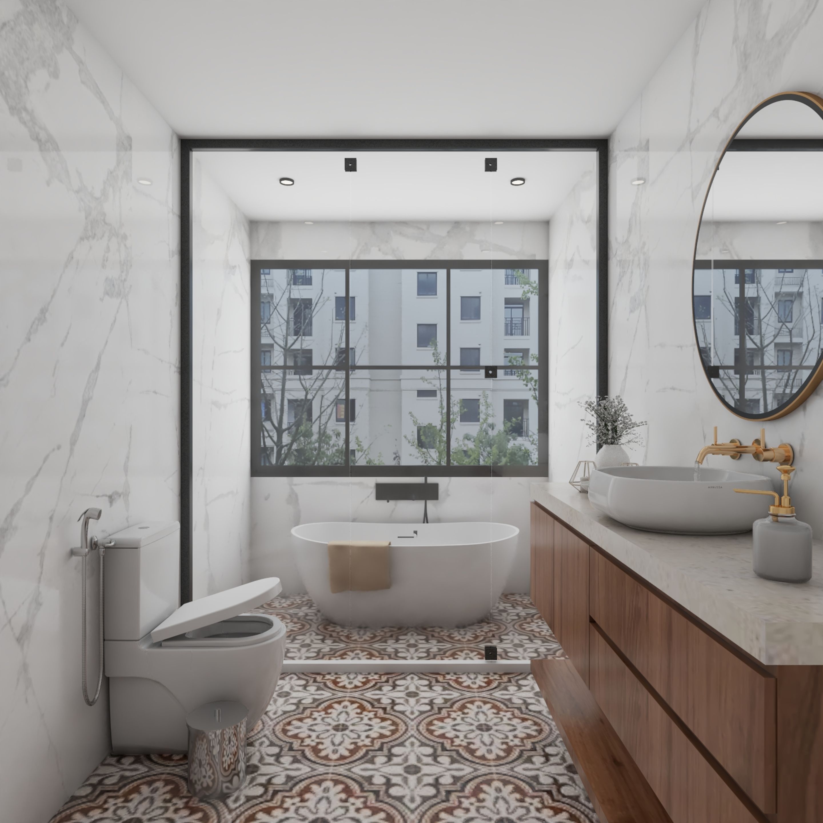 Bathroom Design With Multicoloured Tiles | Livspace