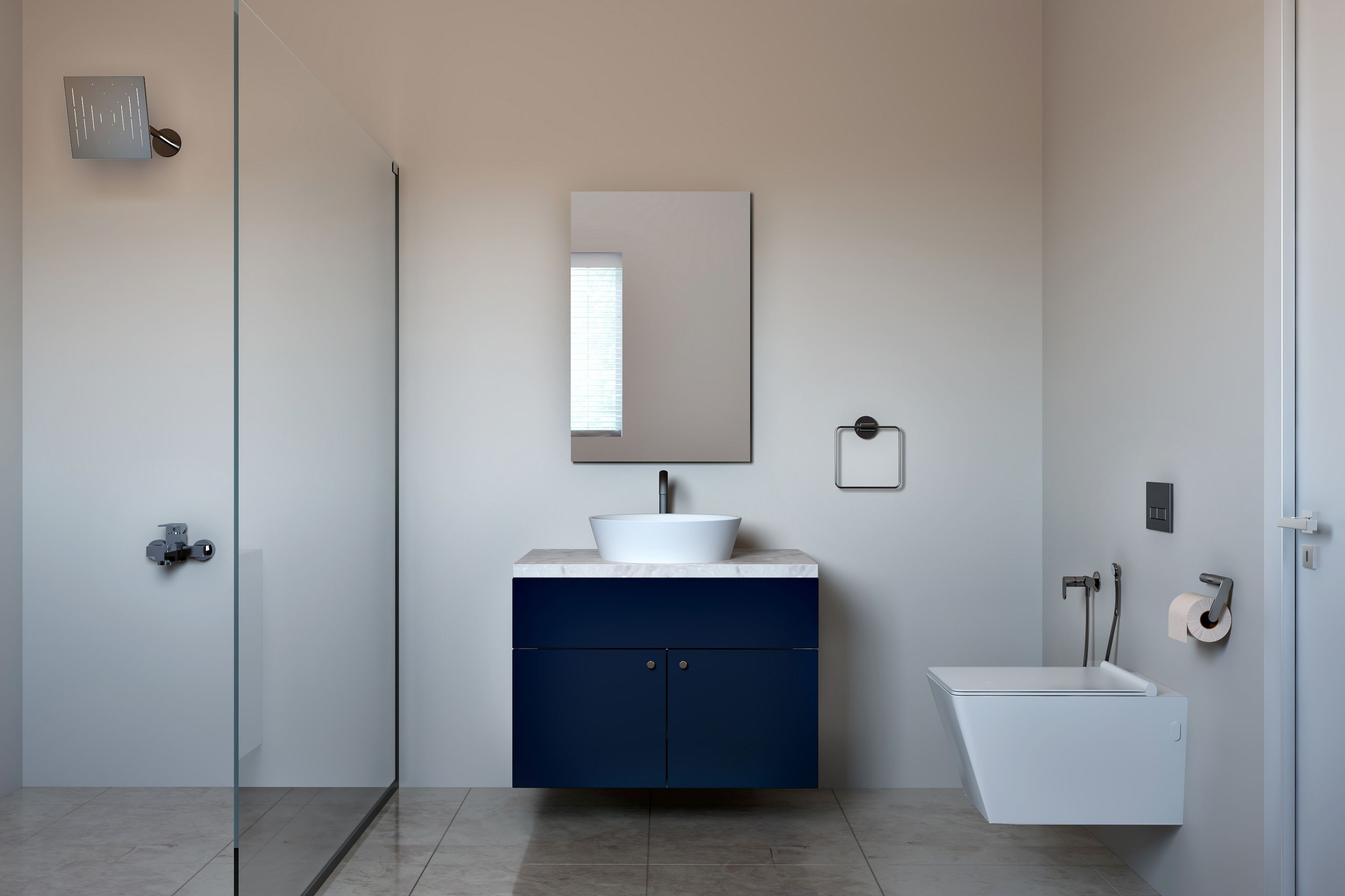 Grey Bathroom Matte Ceramic Tile Design | Livspace