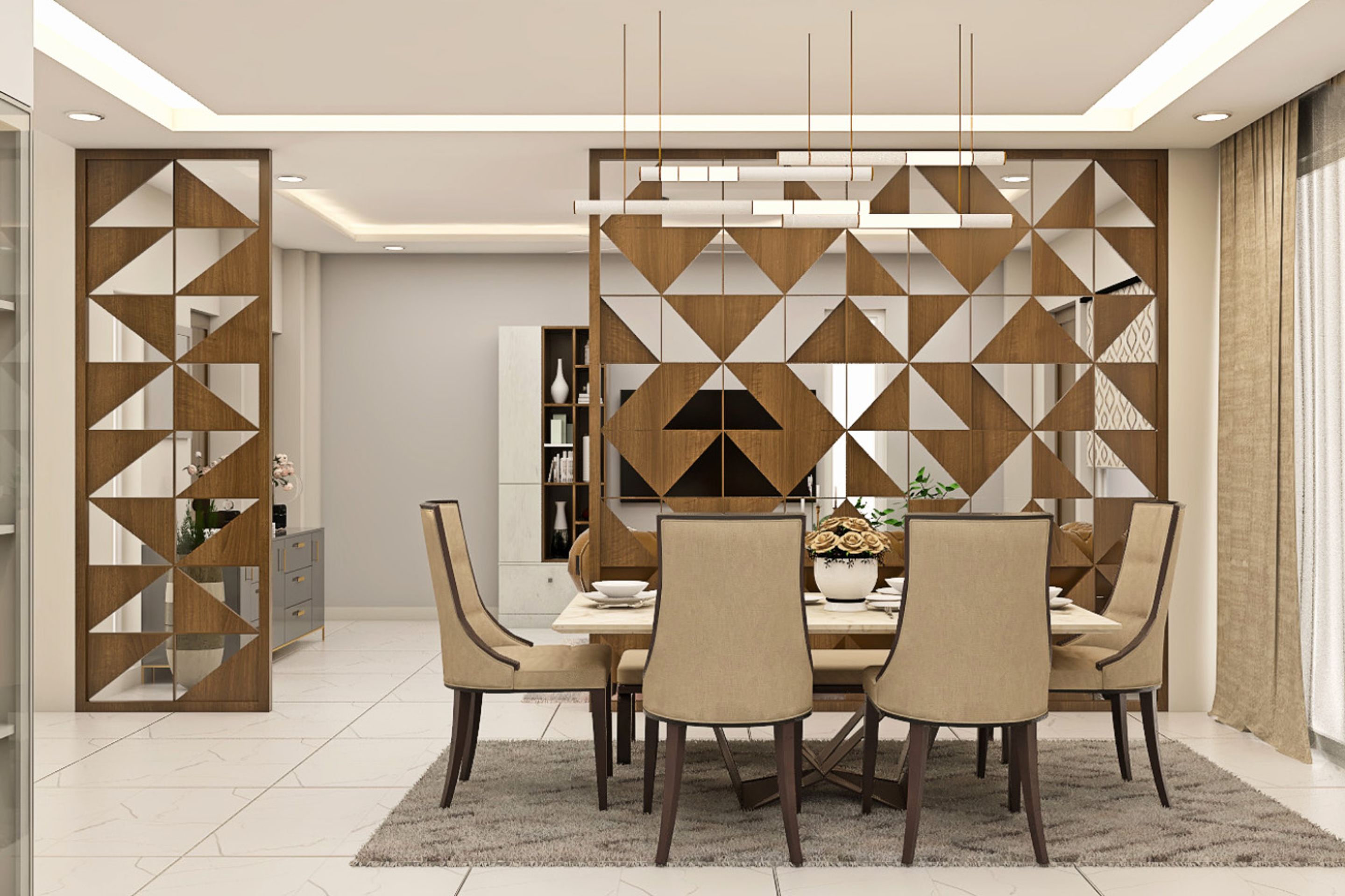 Dining Hall With A Designer Partition Wall | Livspace