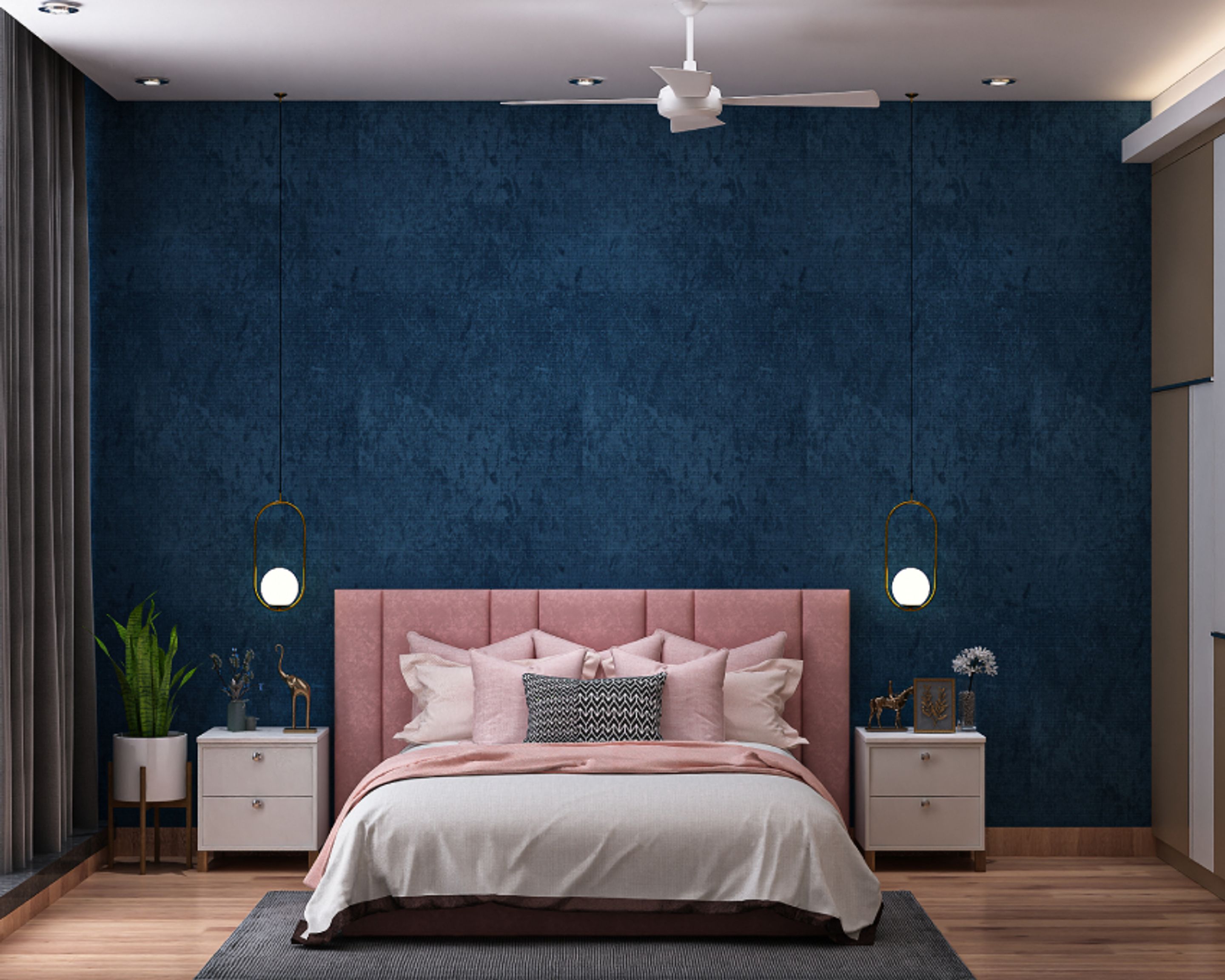 Dark Blue Wallpaper Design For Bedrooms Livspace