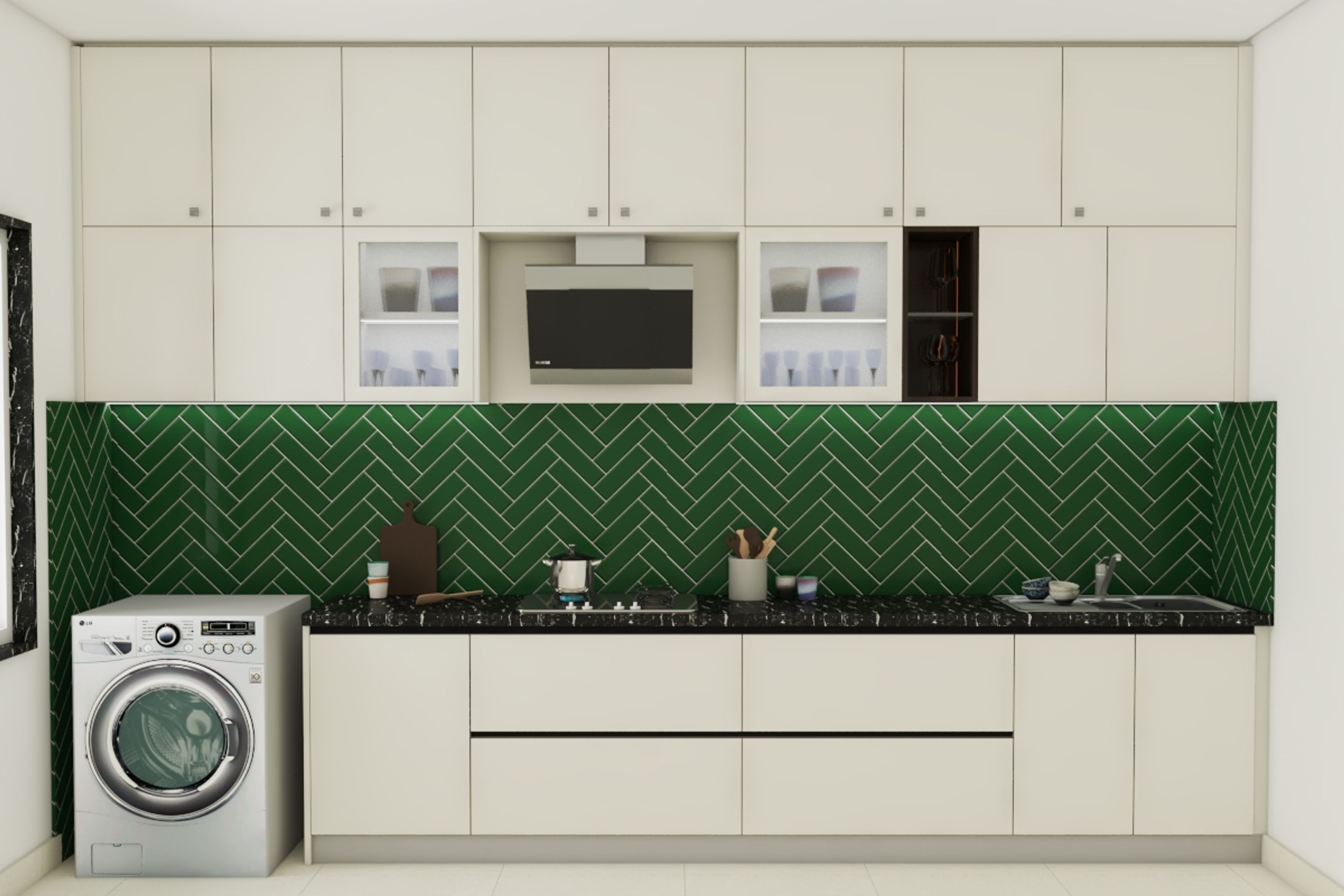 Straight Kitchen Design Wiith A Granite Countertop | Livspace