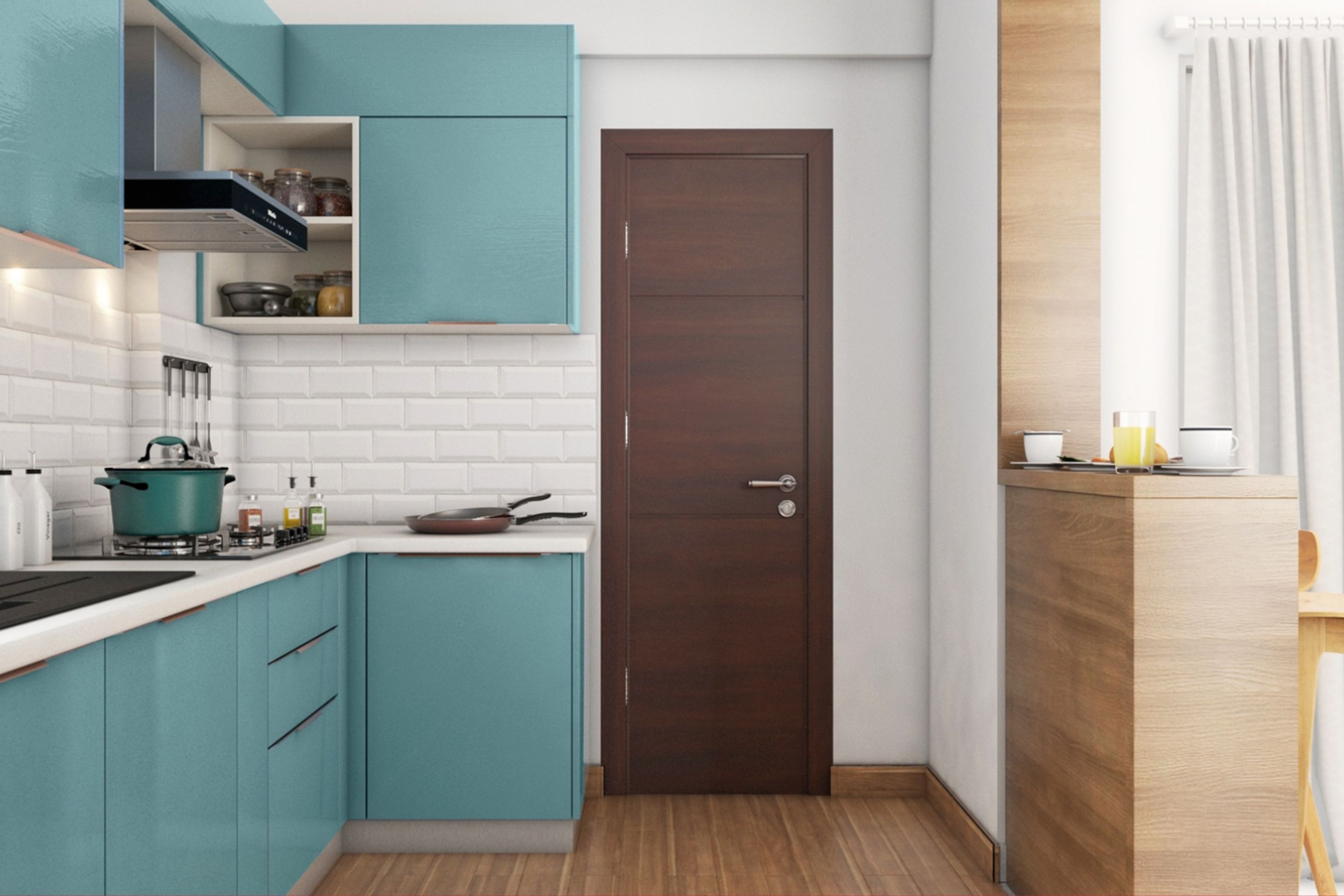 Modular Kitchen Design With Spacious Blue Cabinets - 12X10 Ft | Livspace
