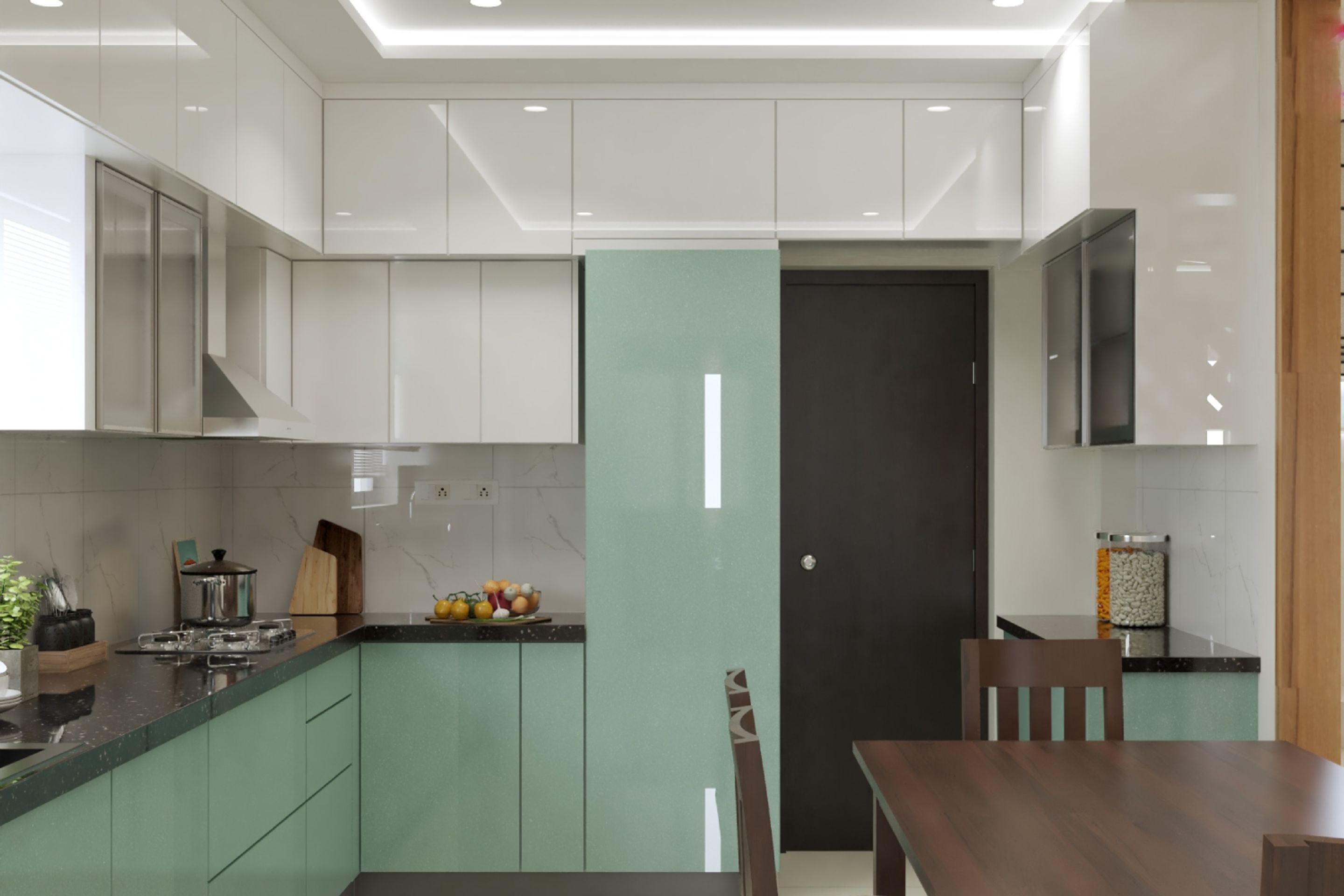 Modular Kitchen Design With Marble Dado Tiles - 13X11 Ft | Livspace