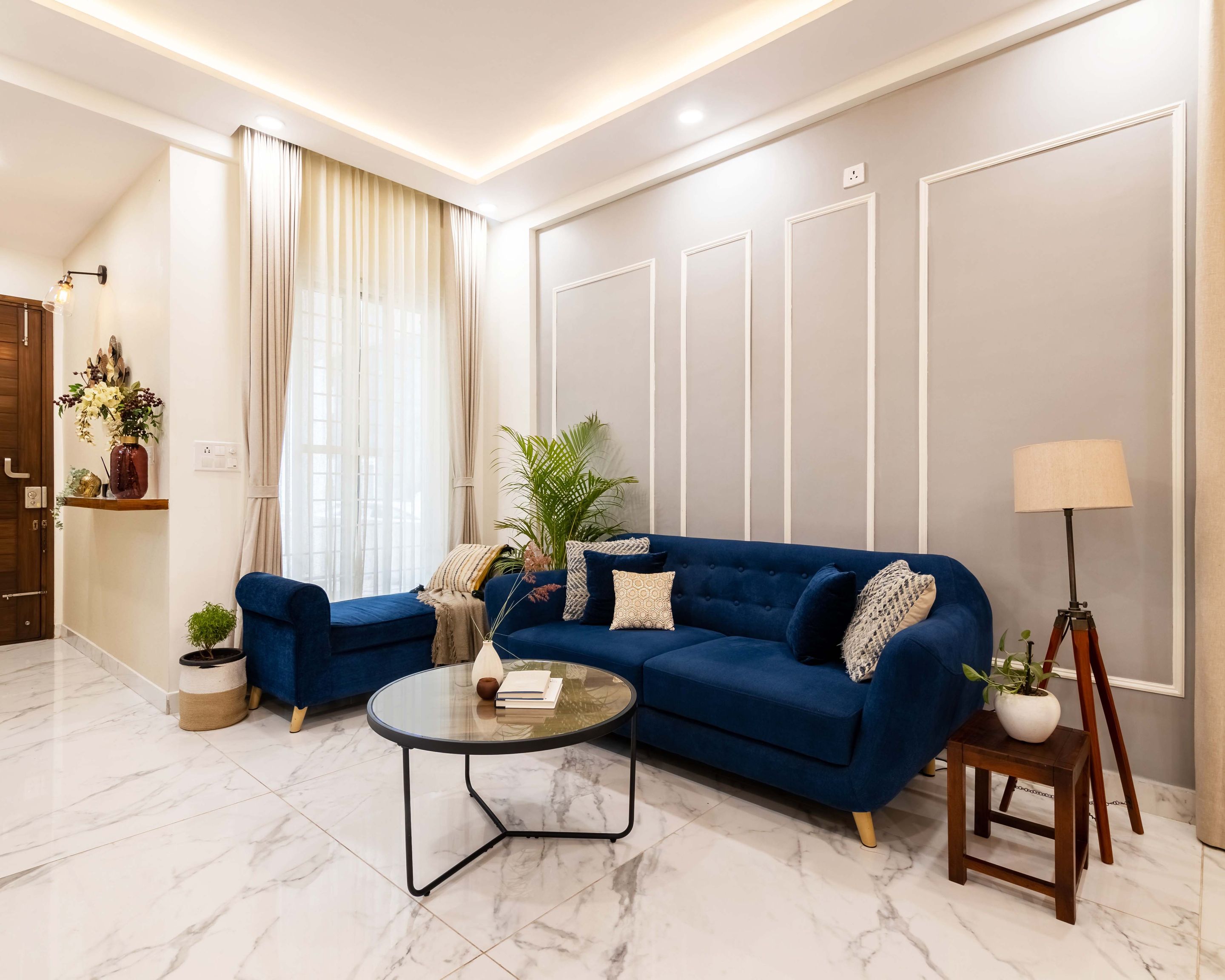 Grey Wall Design With White Wall Trims | Livspace