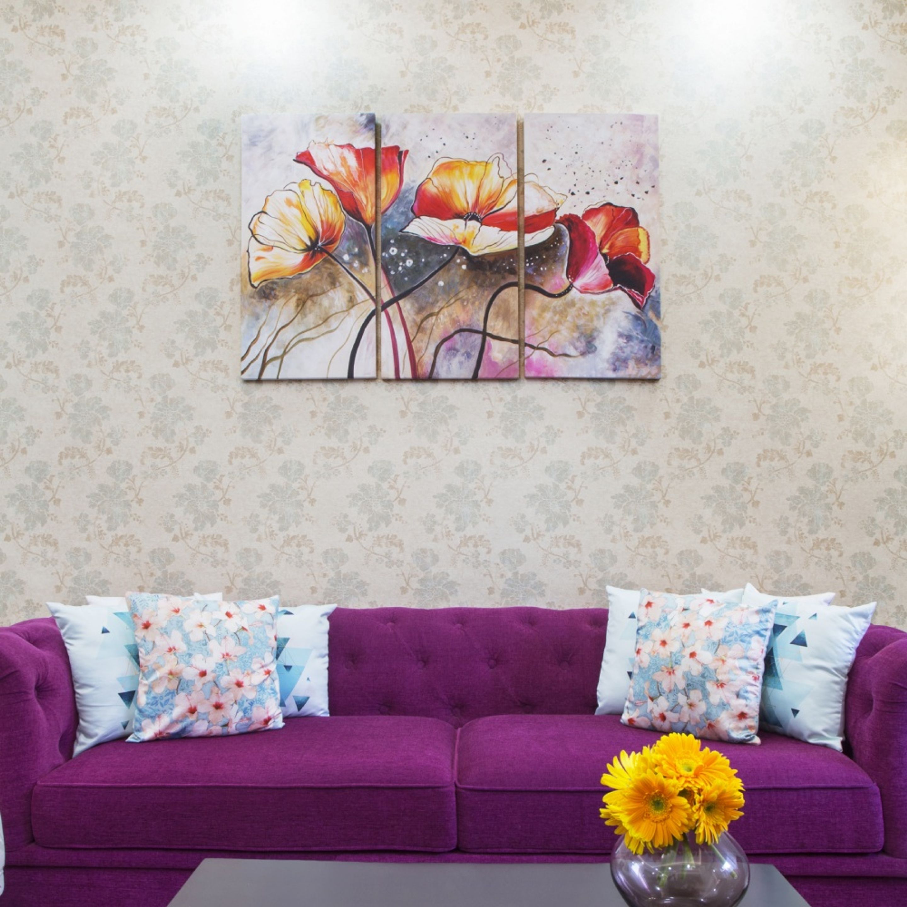 Cost-Effective Patterned Beige Wallpaper Design | Livspace