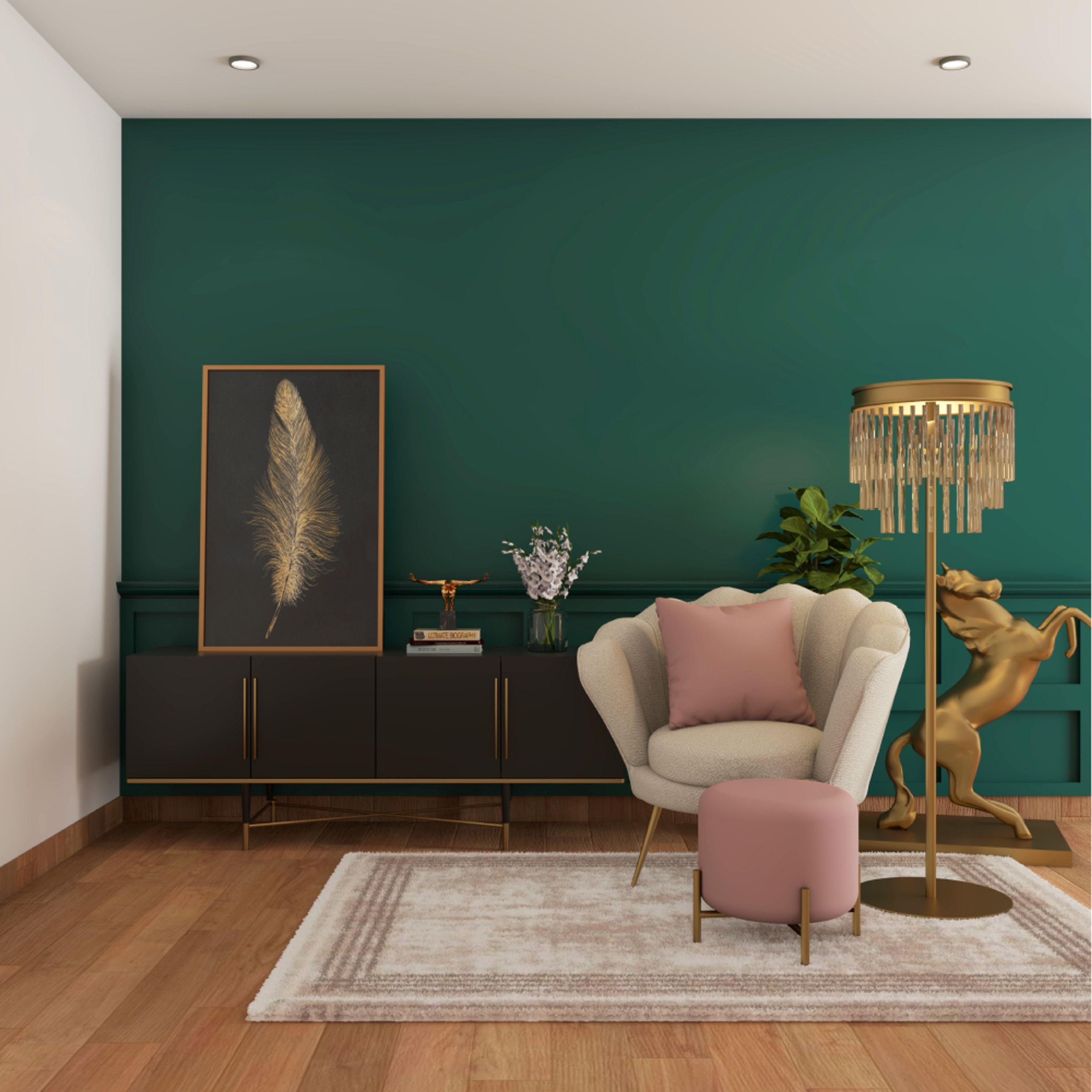 Dark Green Living Room Wall Paint Design | Livspace