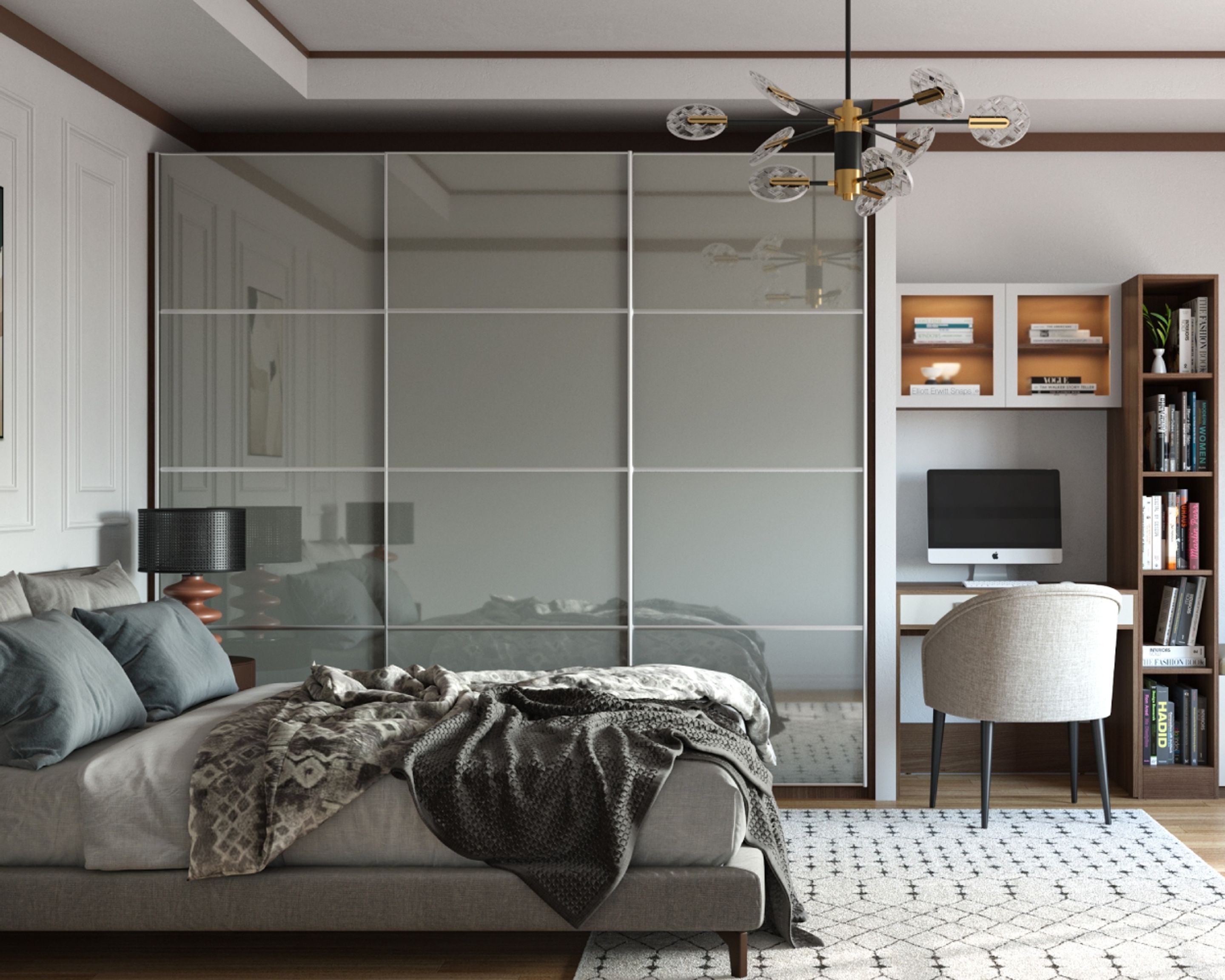 Grey Glossy 3-Door Sliding Wardrobe Design | Livspace