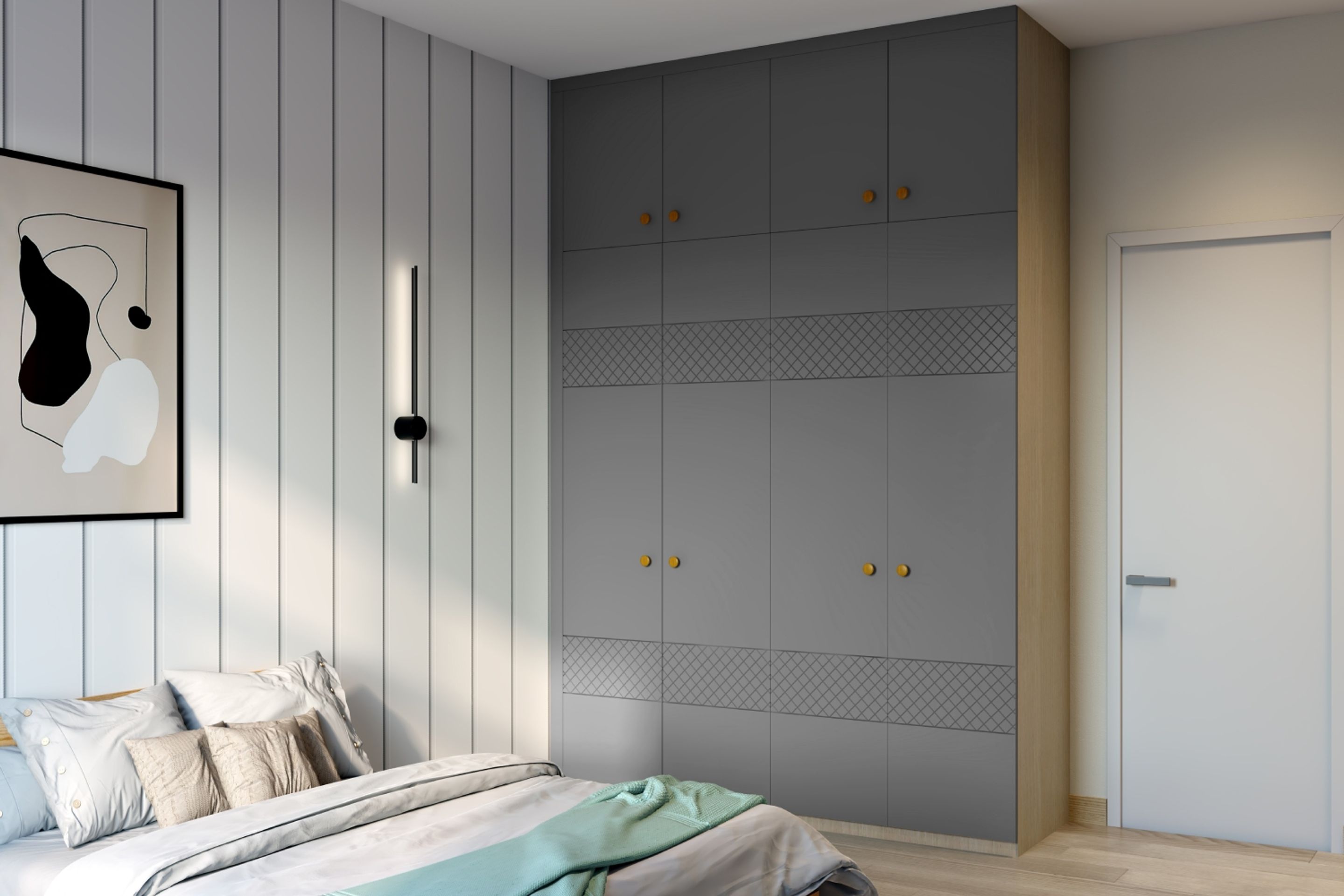 Dove Grey and Tahiti Samoa Modern Swing Wardrobe Design with Wooden ...