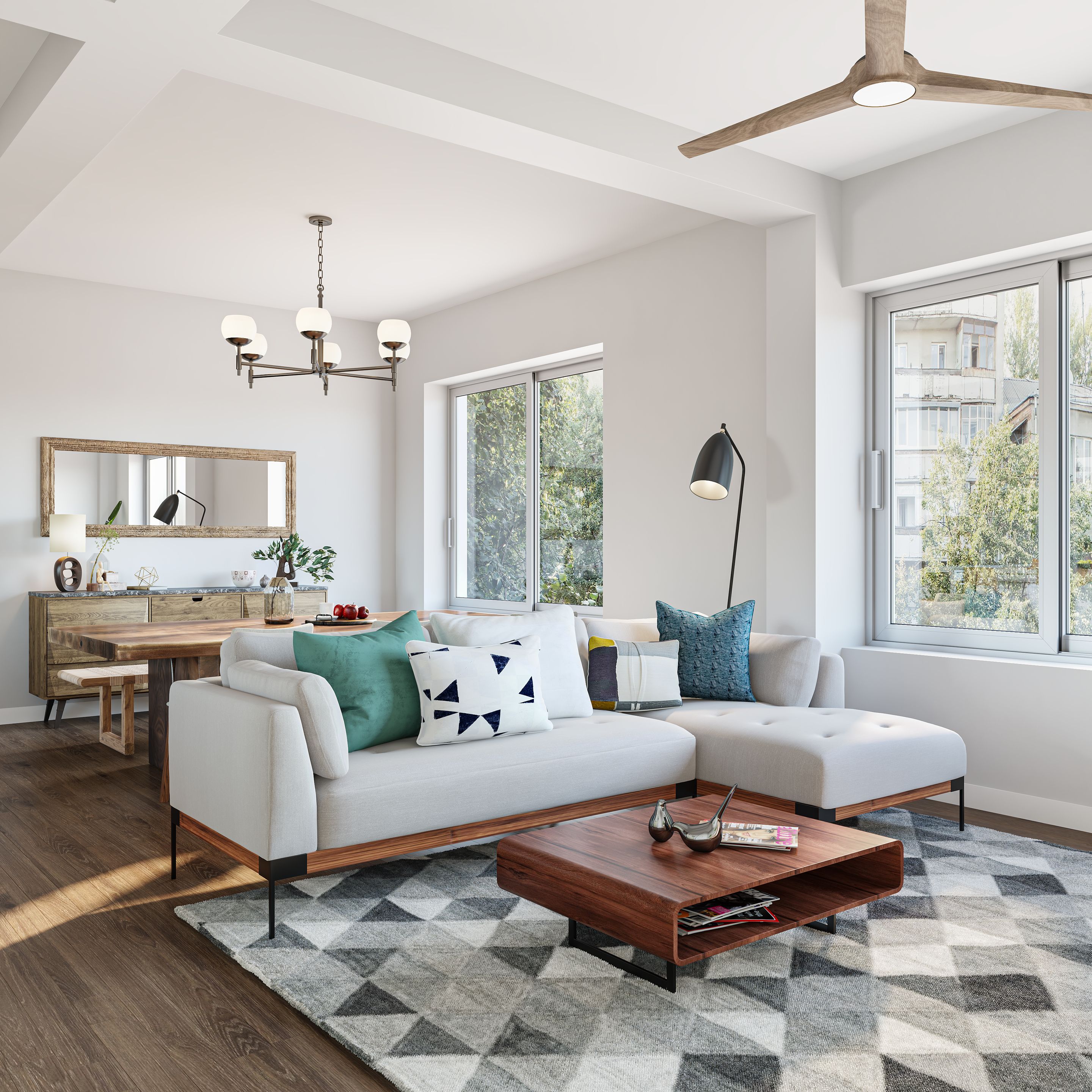 Compact Size Modern Themed White Colour Living Room Design | Livspace