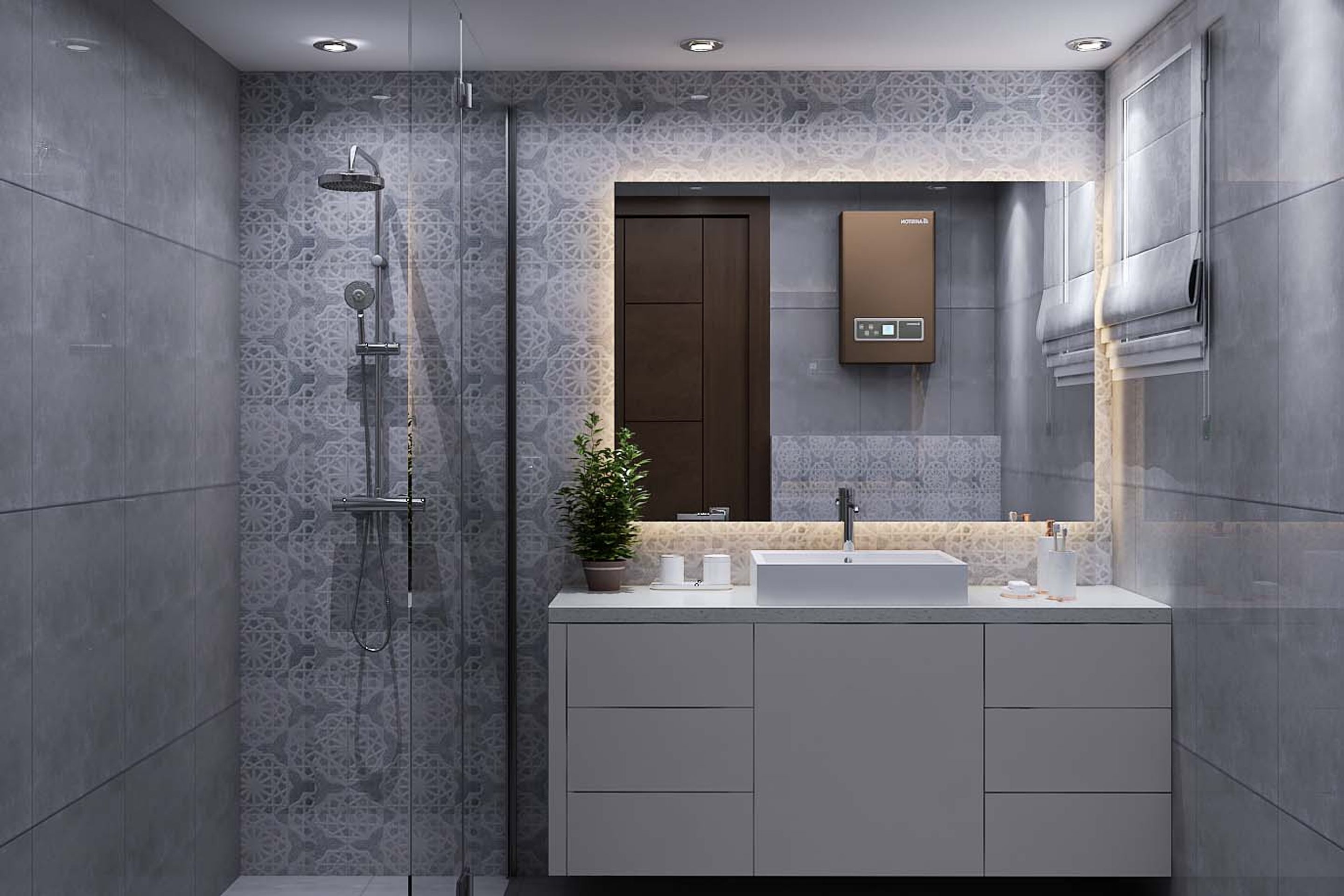 Spacious Bathroom Design With Large Vanity Mirror | Livspace