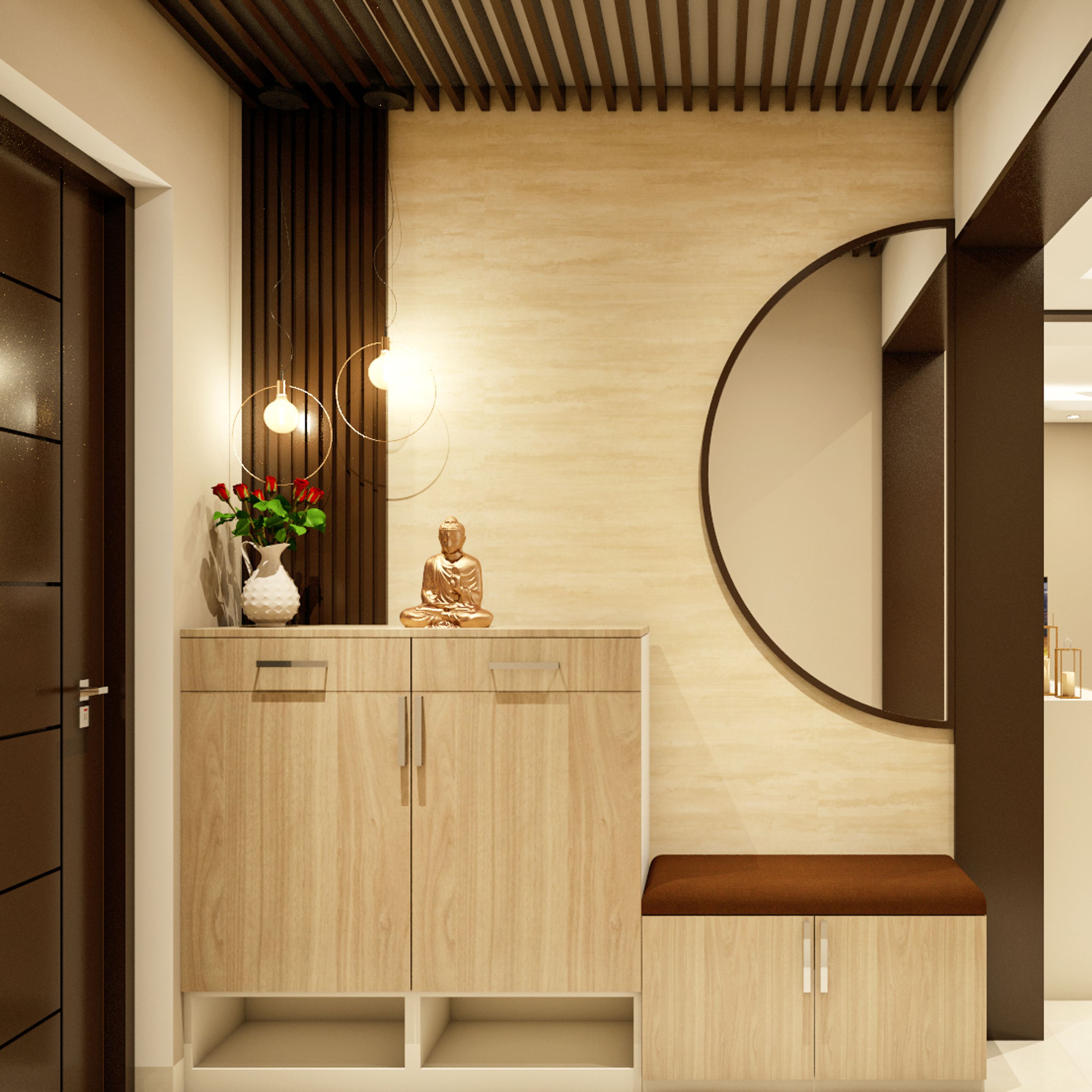 Classic Storage Convenient Foyer Design| Livspace