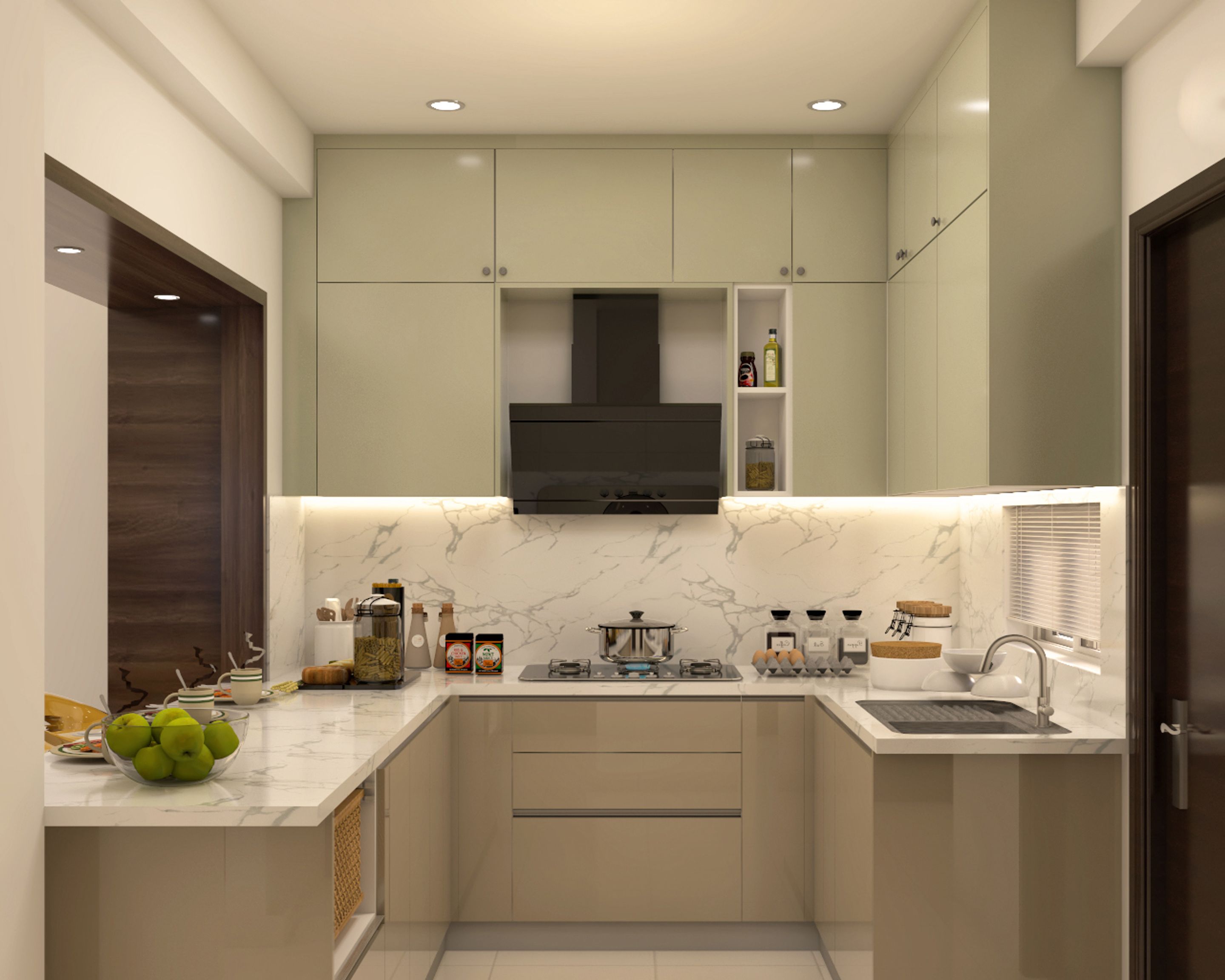 Convenient Contemporary Style Compact Sized Kitchen Design | Livspace