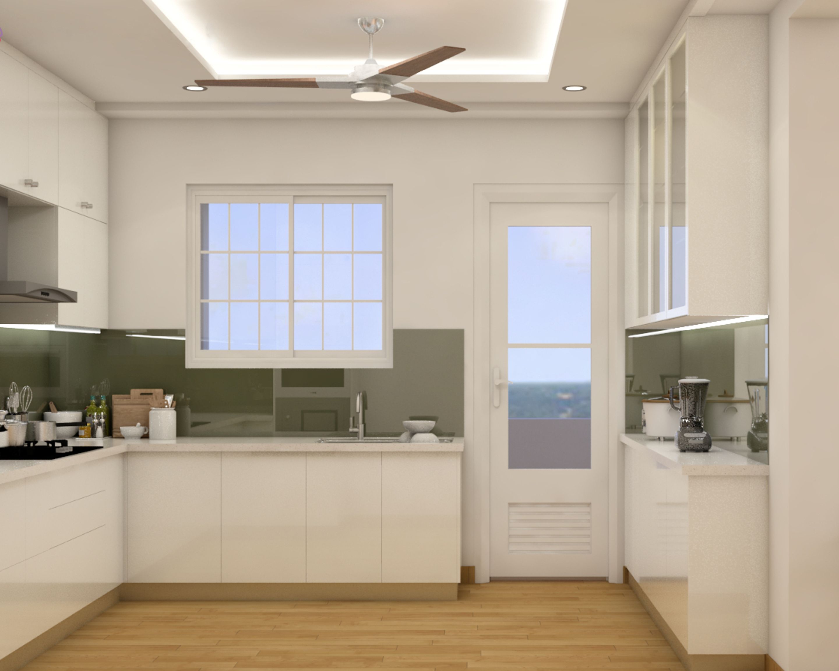 Spacious Modular Kitchen In White | Livspace