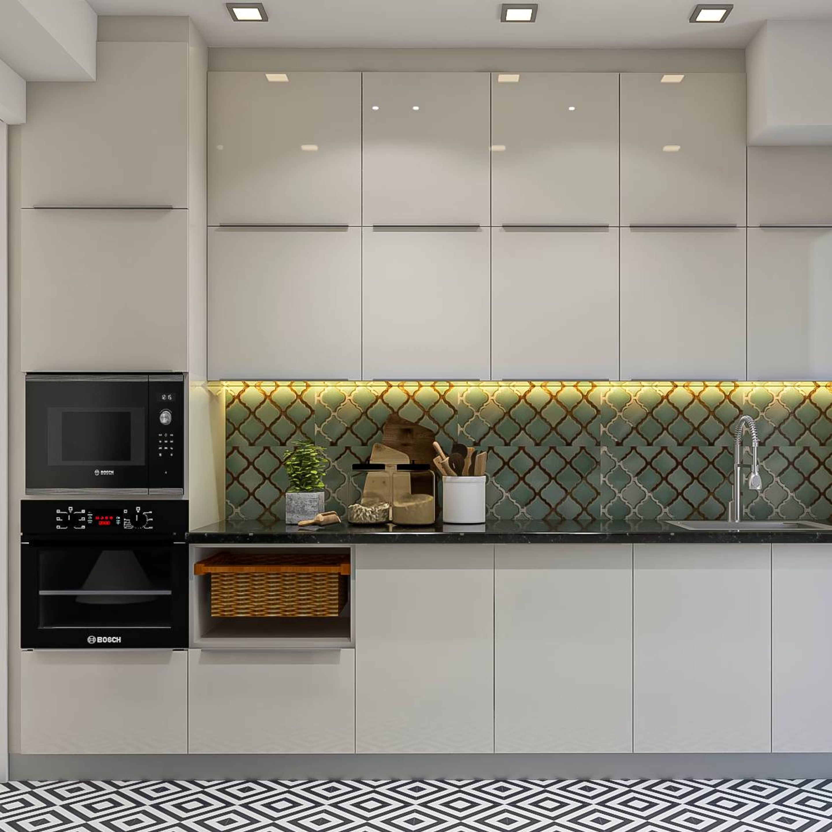 Modern Kitchen Design With Strip Lighting | Livspace