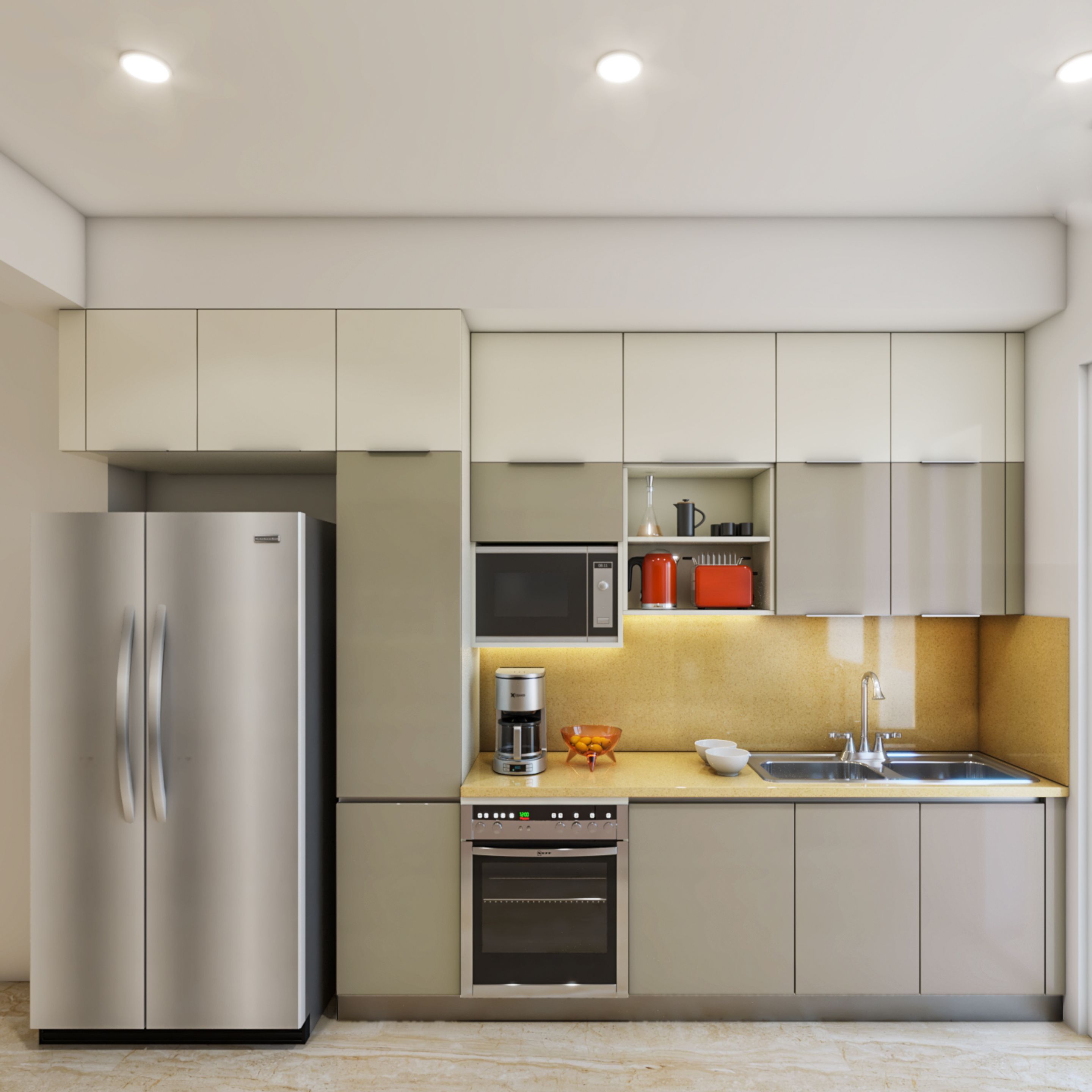 Spacious Kitchen Design With Aluminium Frames And Glass Shutters | Livspace
