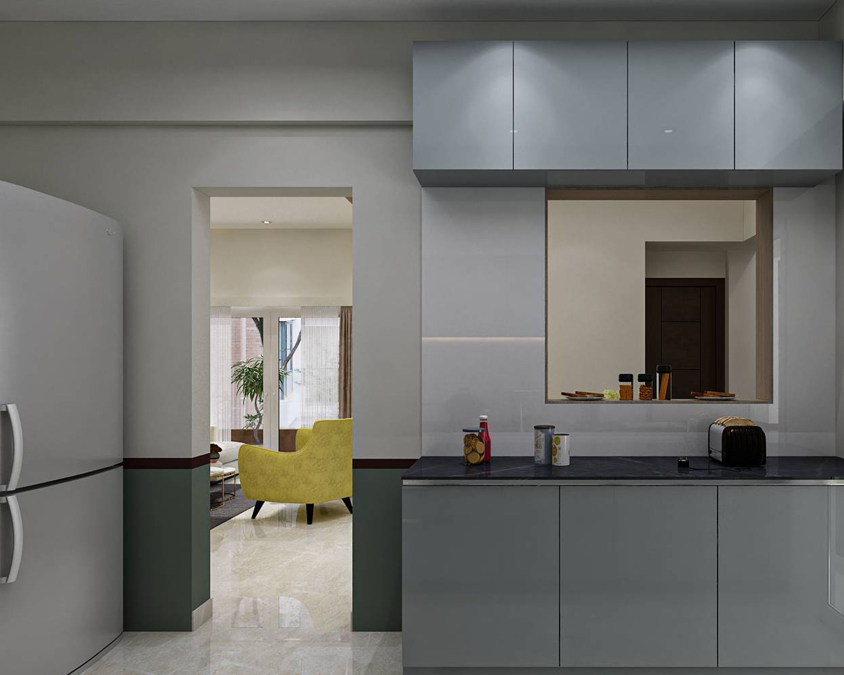 Grey Modular Kitchen Design With Strip Lighting | Livspace