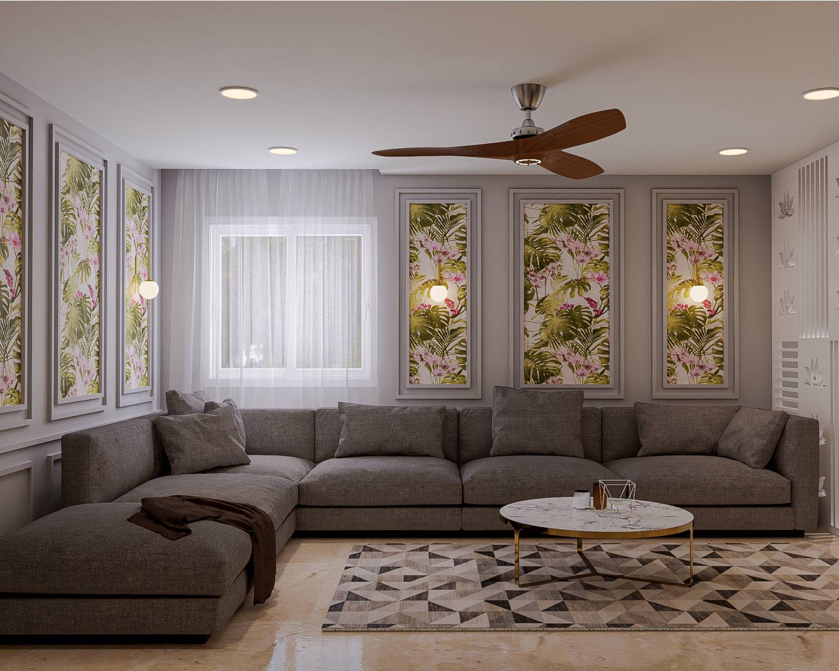 Spacious Living Room Design With L-Shaped Sofa | Livspace