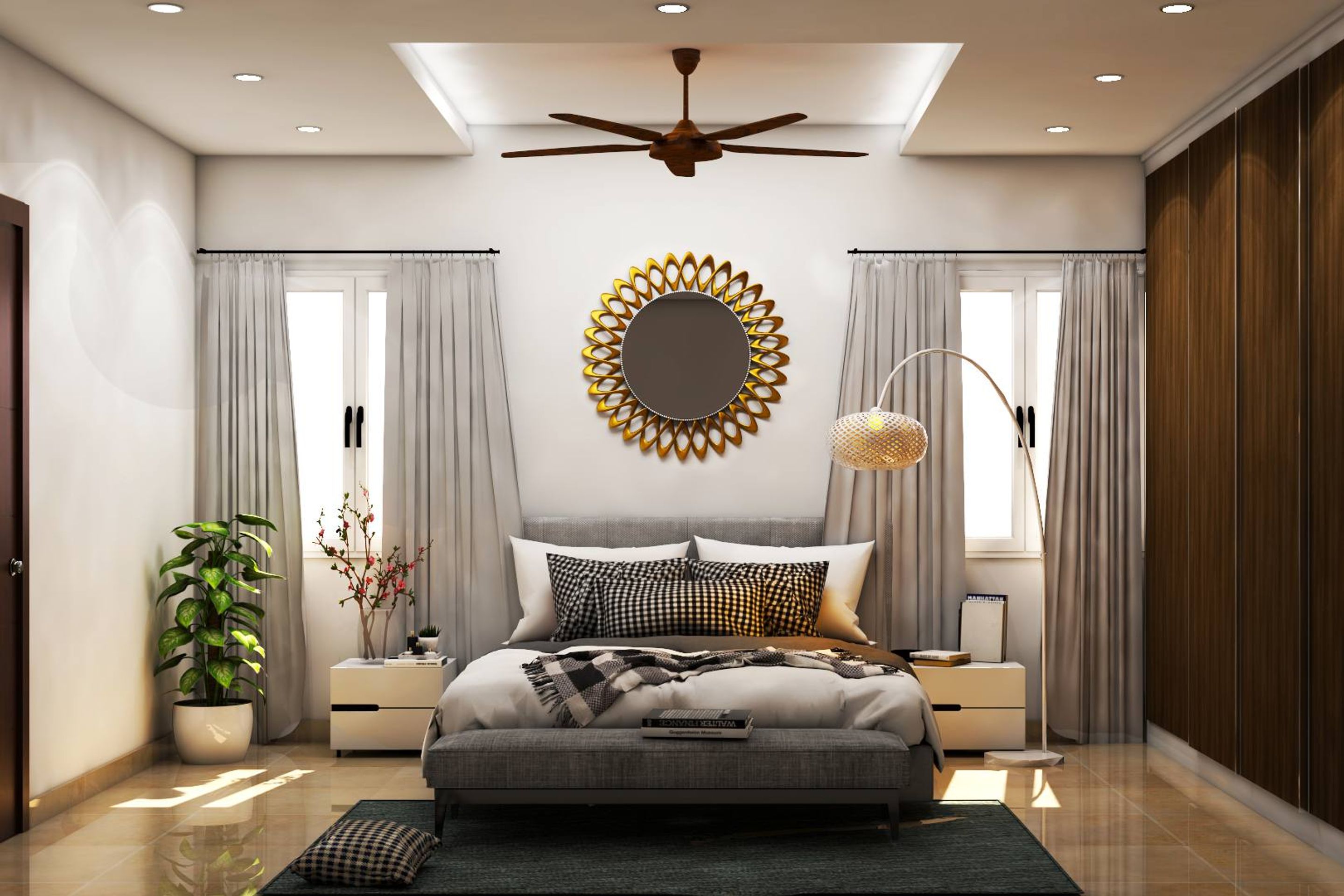 False Ceiling Design with Sliding Door Wardrobe | Livspace