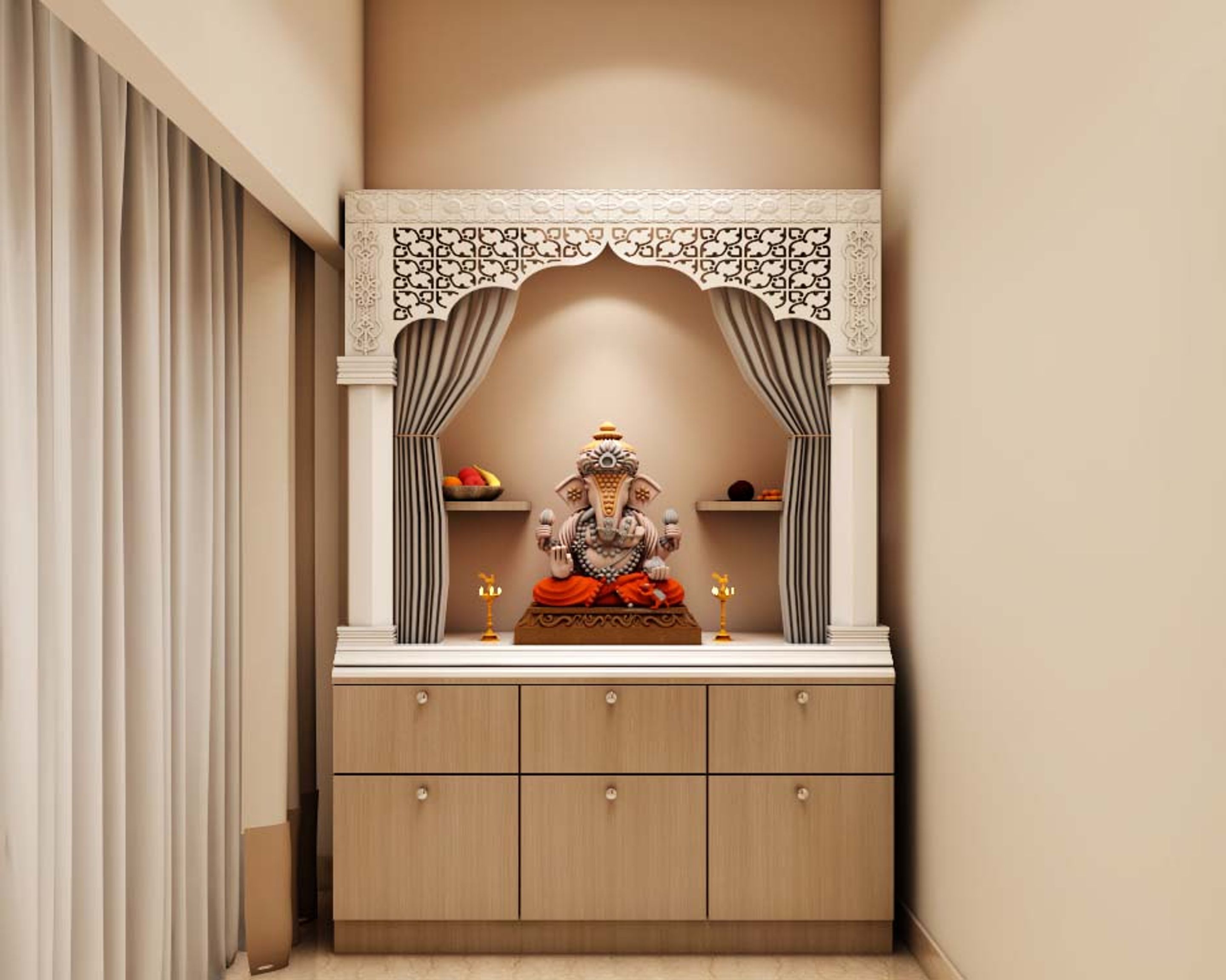 Spacious Floor-Mounted Mandir Design | Livspace