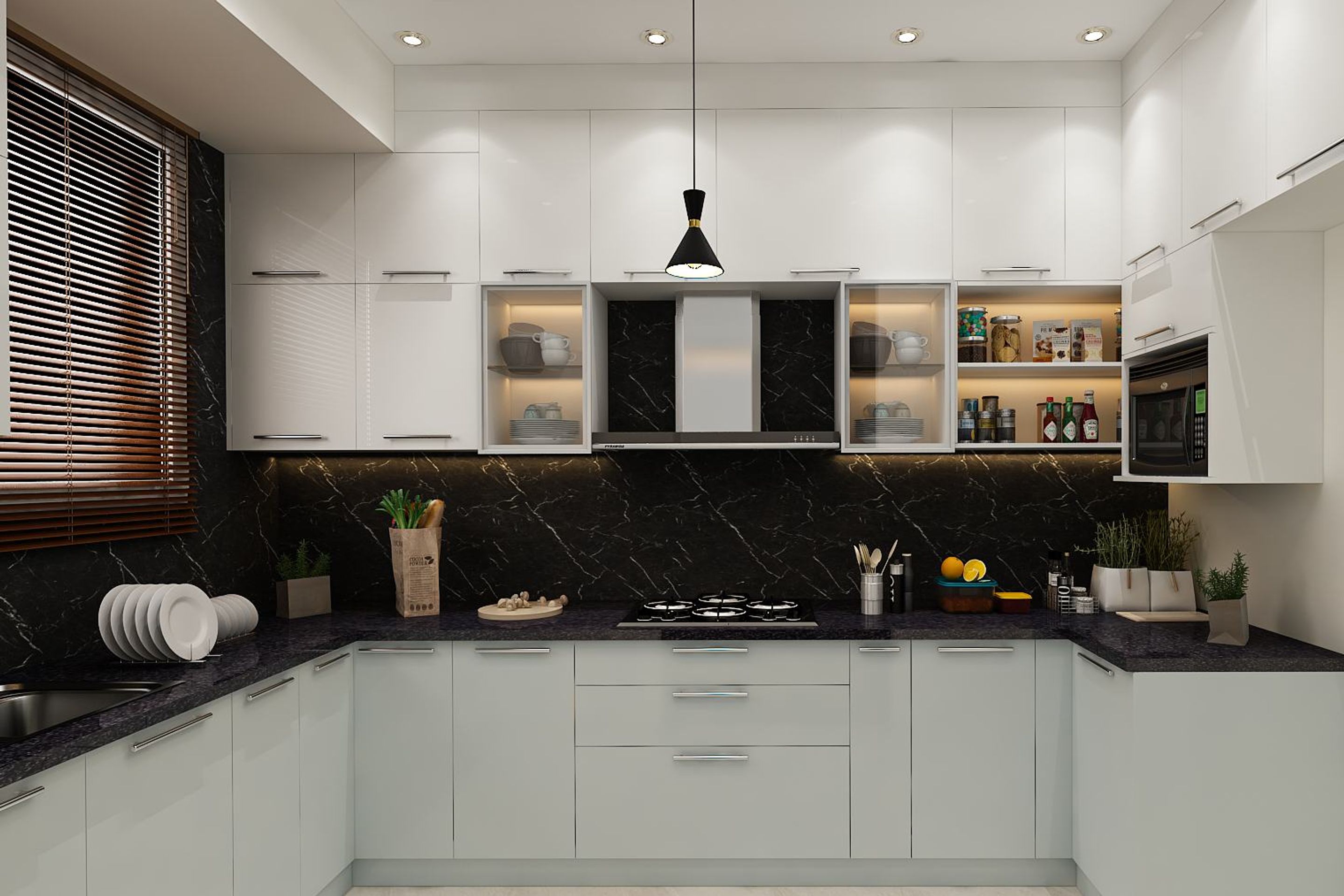 Convenient Contemporary Themed Compact Sized Kitchen Design | Livspace