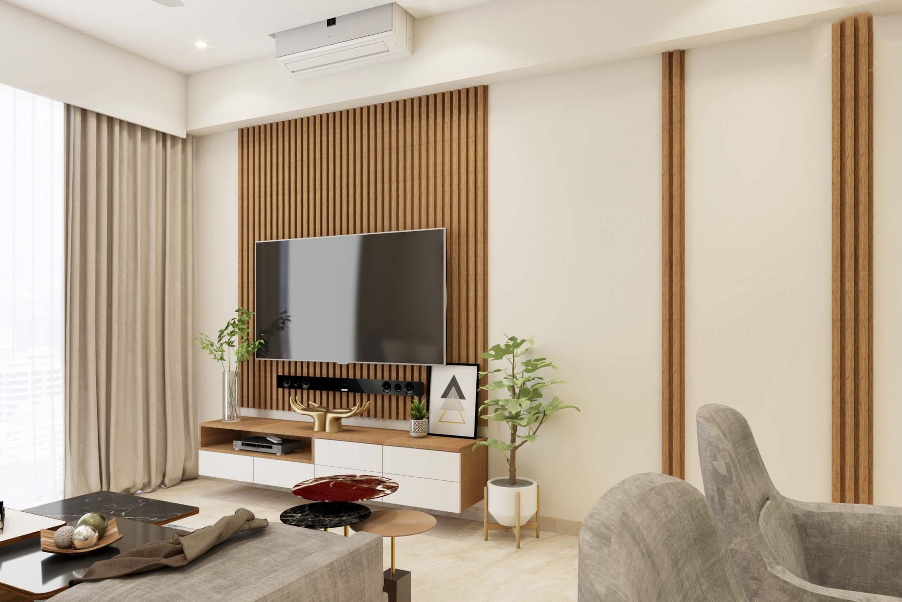 Classic TV Unit With Open And Closed Shelves | Livspace