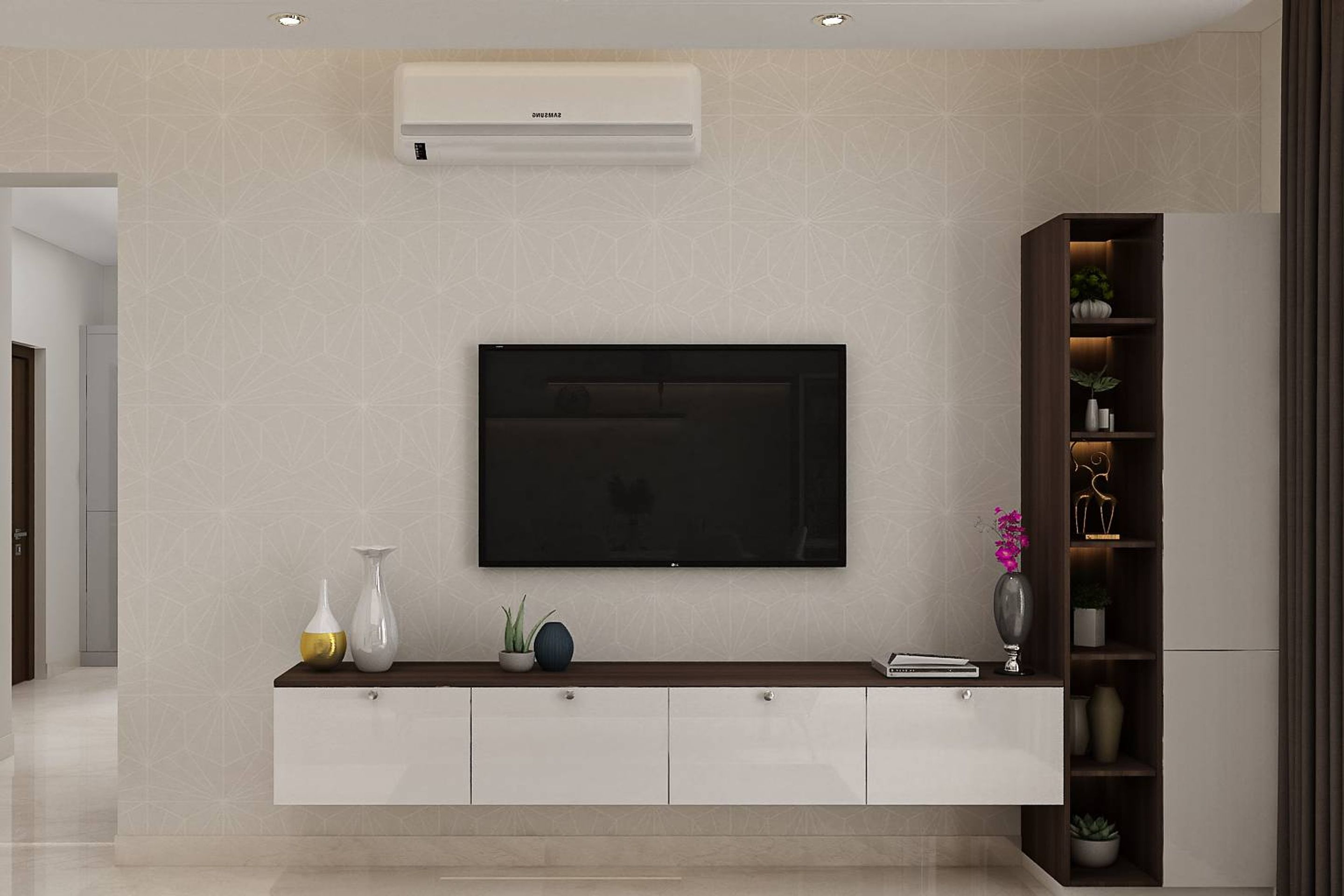 Low Maintenance Contemporary Style Compact TV Unit Design| Livspace