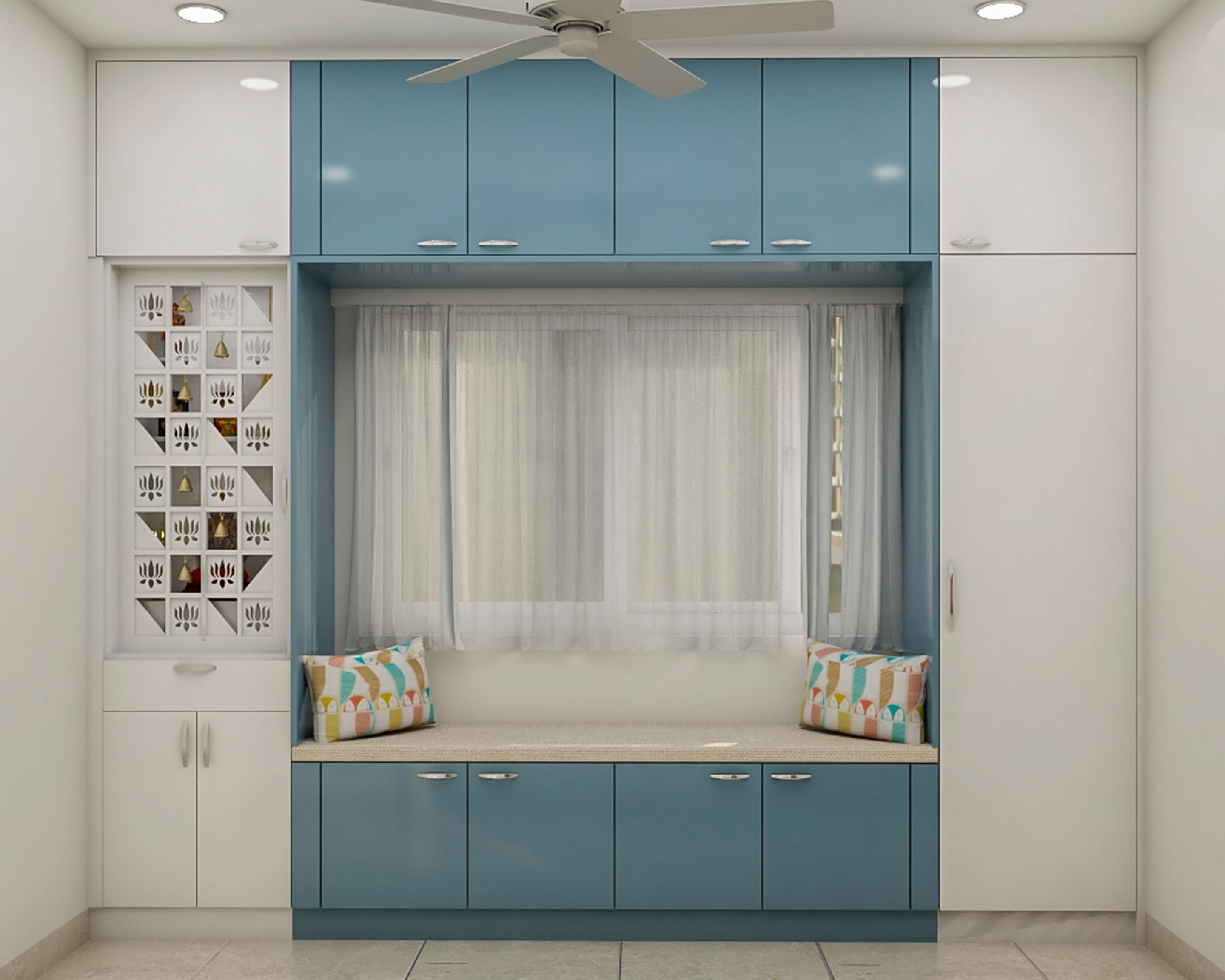 Modern Blue And White Toned Compact Wardrobe Design | Livspace