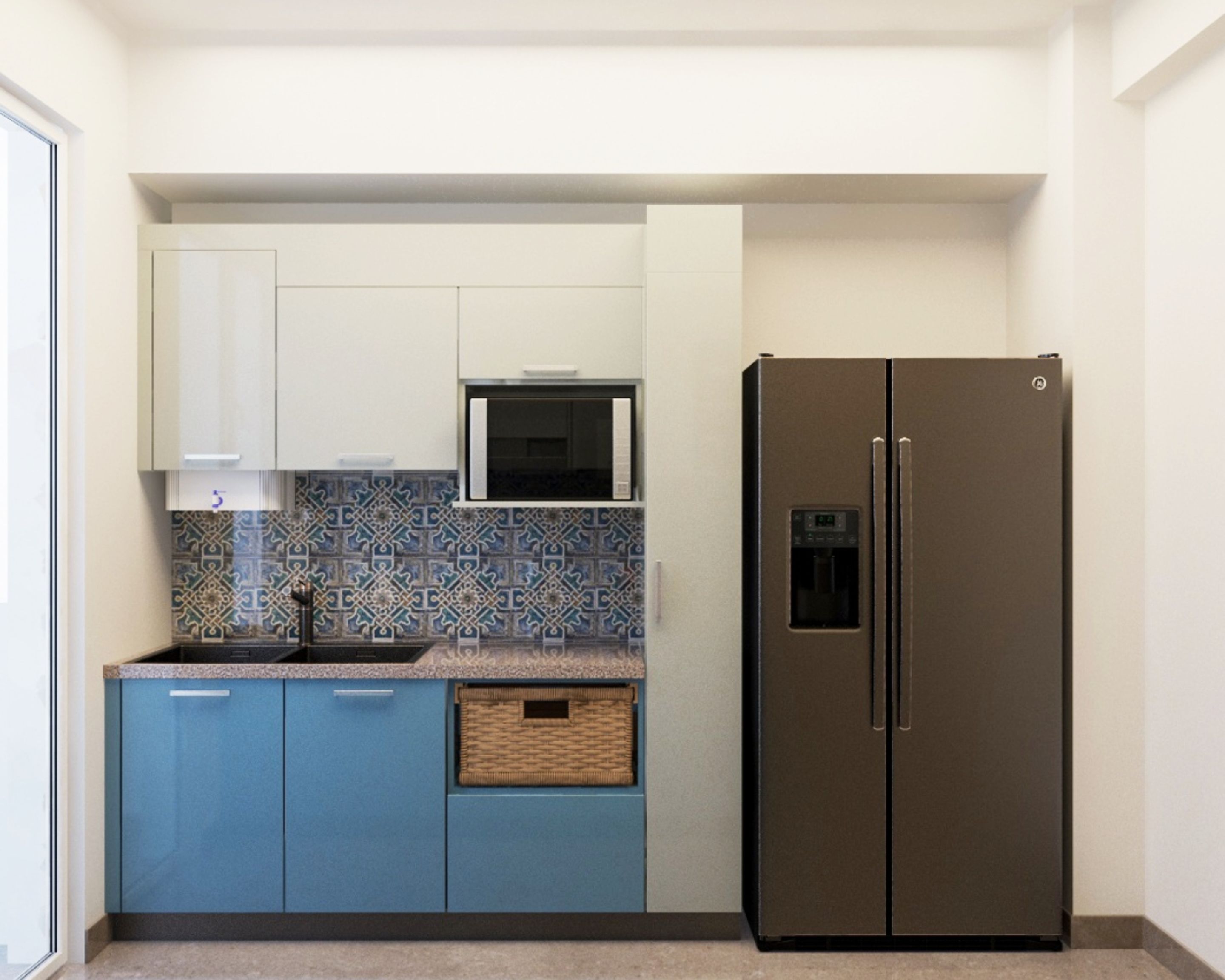 Contemporary Kitchen Design with Blue Danube and Champagne Accents ...