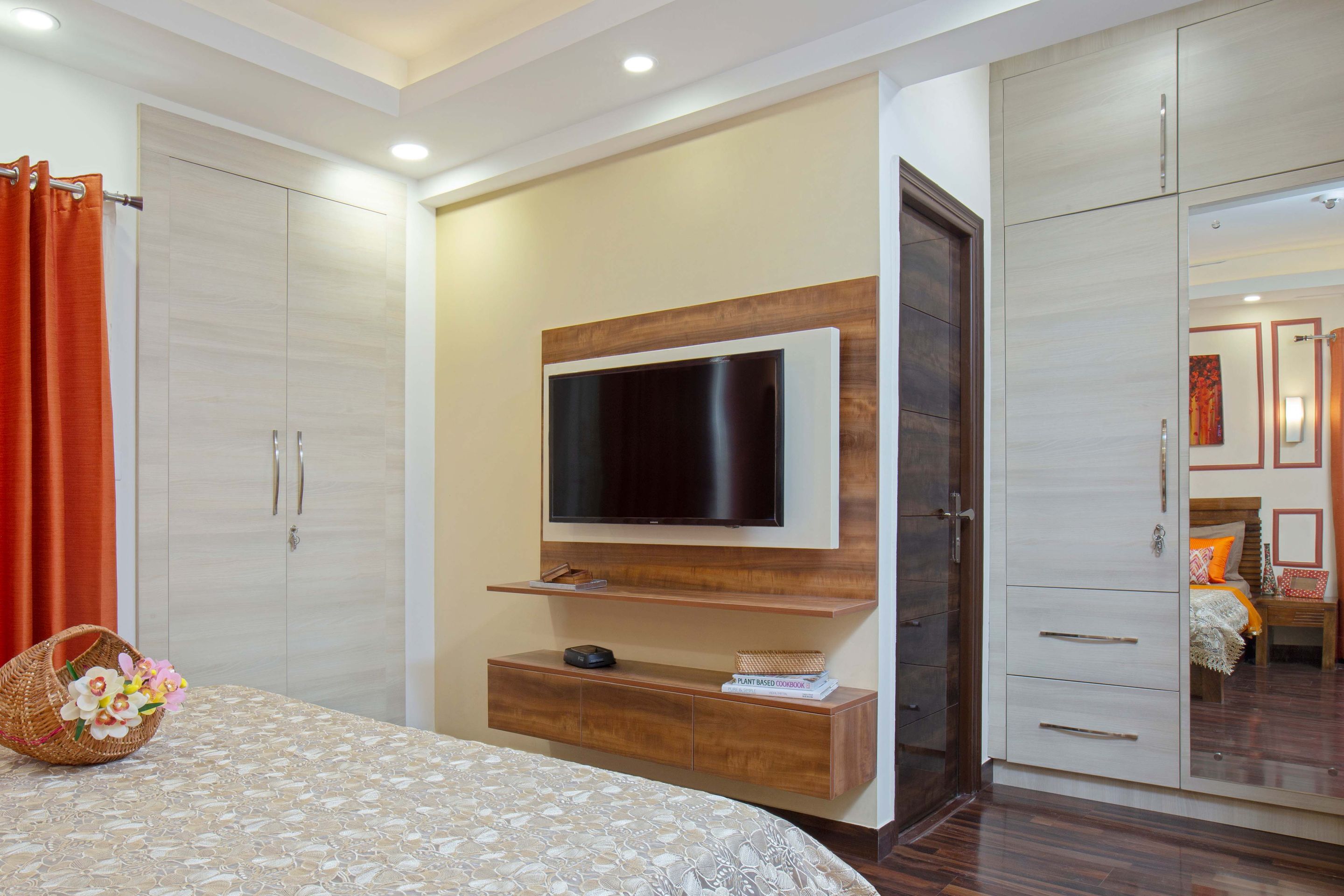 Persian Walnut Wall-Mounted TV Unit Design With Drawers And Ledges ...