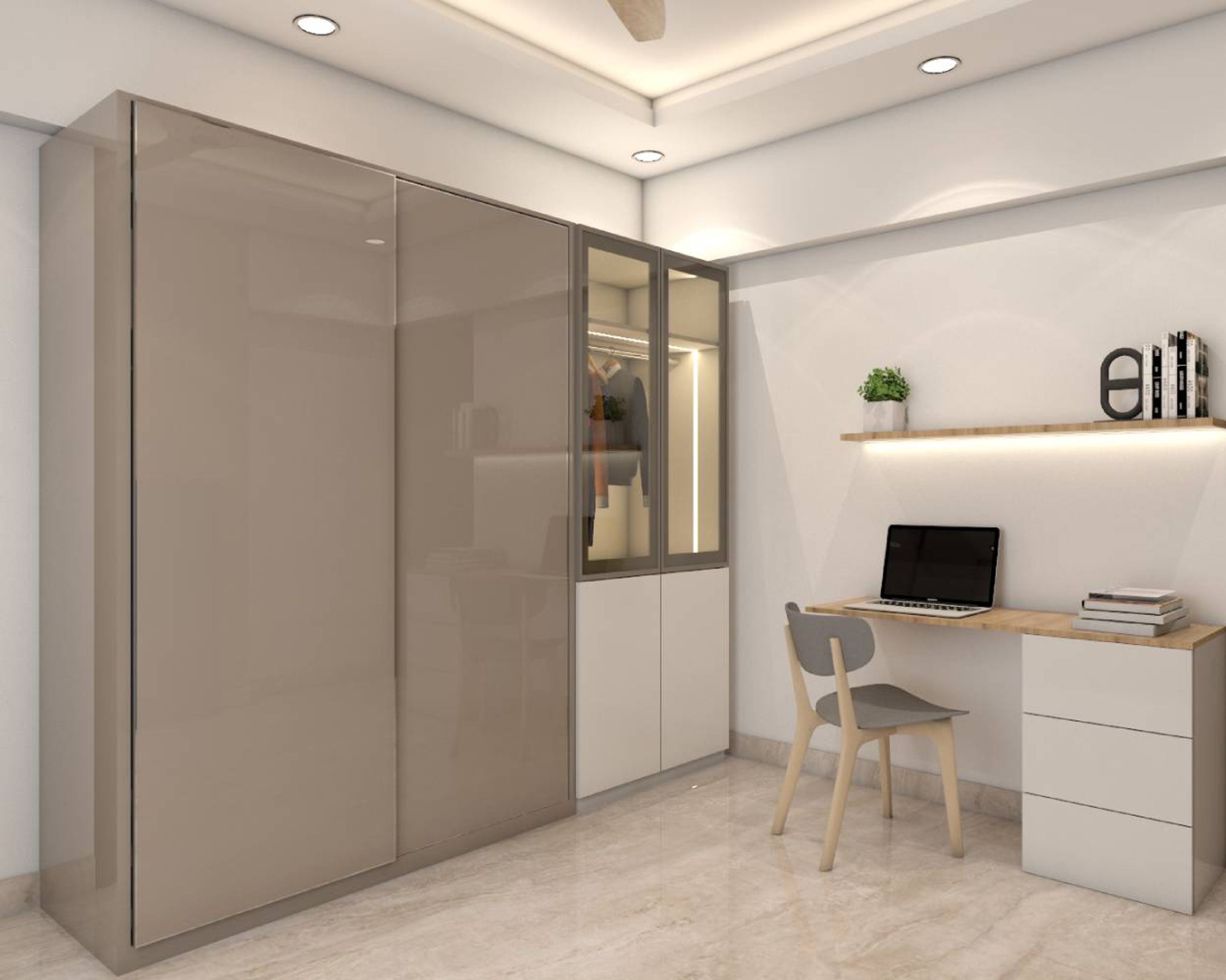 Contemporary 2-Door Sliding Wardrobe in Irish Cream with High Gloss ...