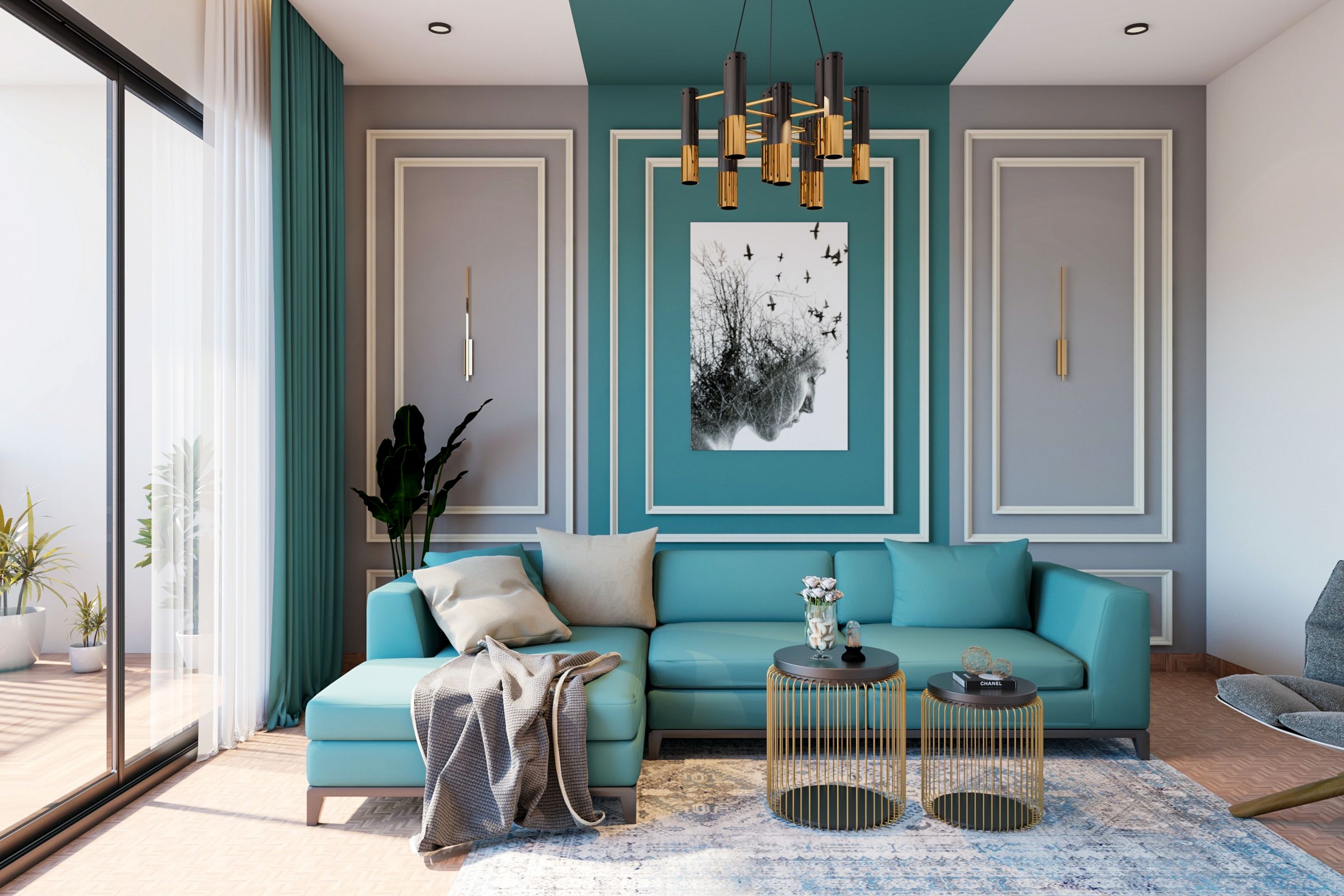 Classic Living Room Design With Turquoise Interiors | Livspace