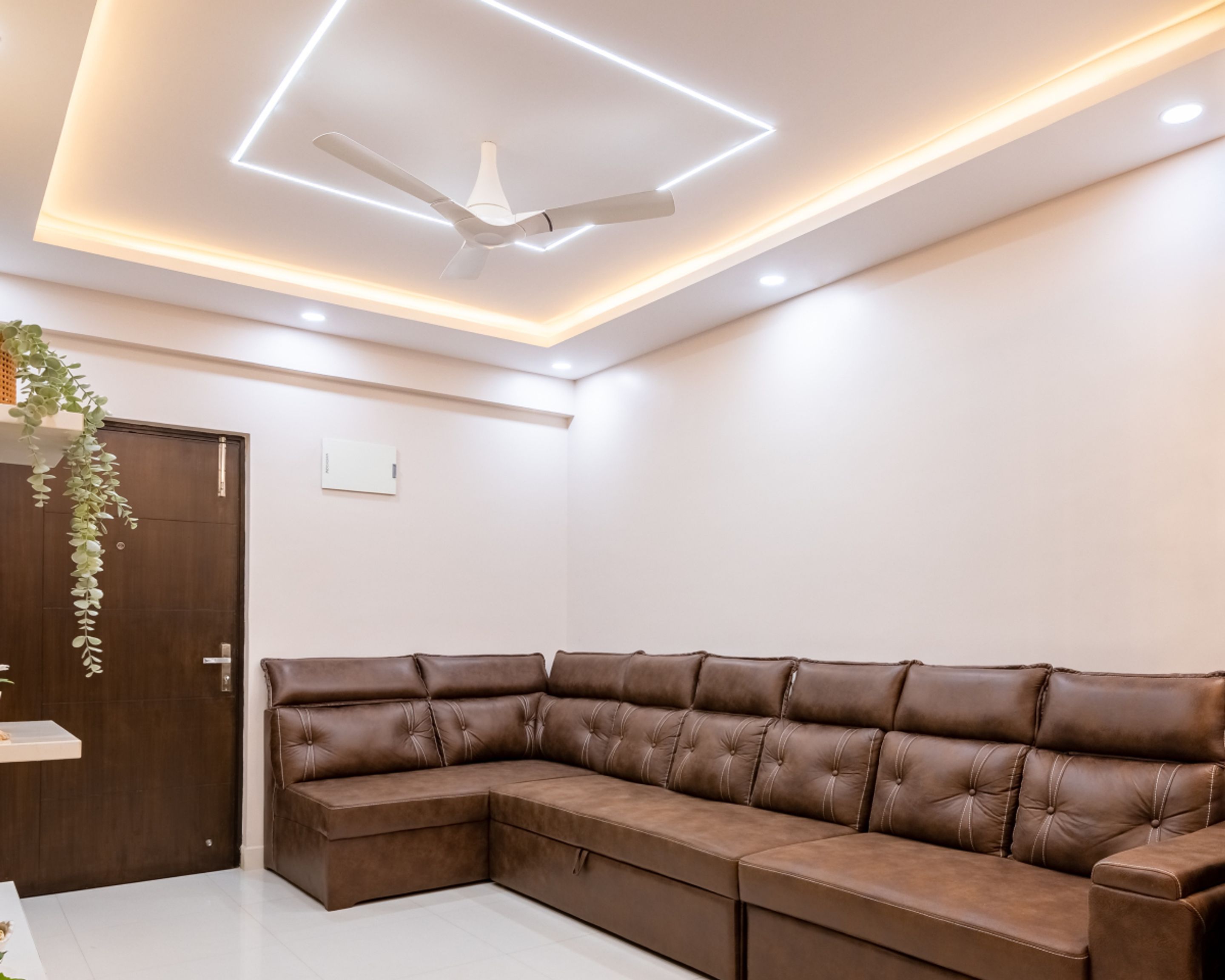 Rectangular Gypsum Ceiling Design With Profile Lights | Livspace