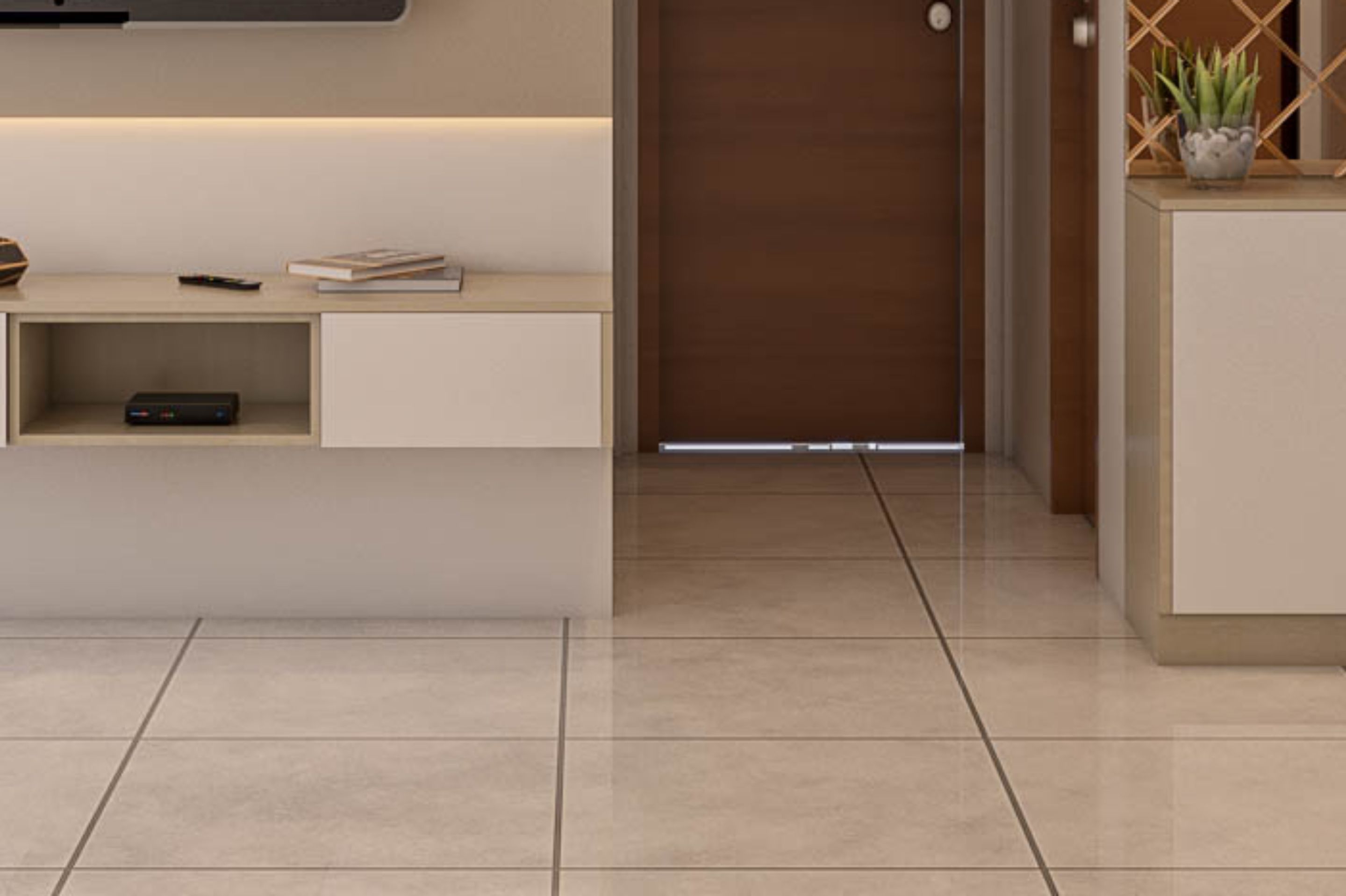 Cream-Coloured Modern Square Floor Tiles | Livspace