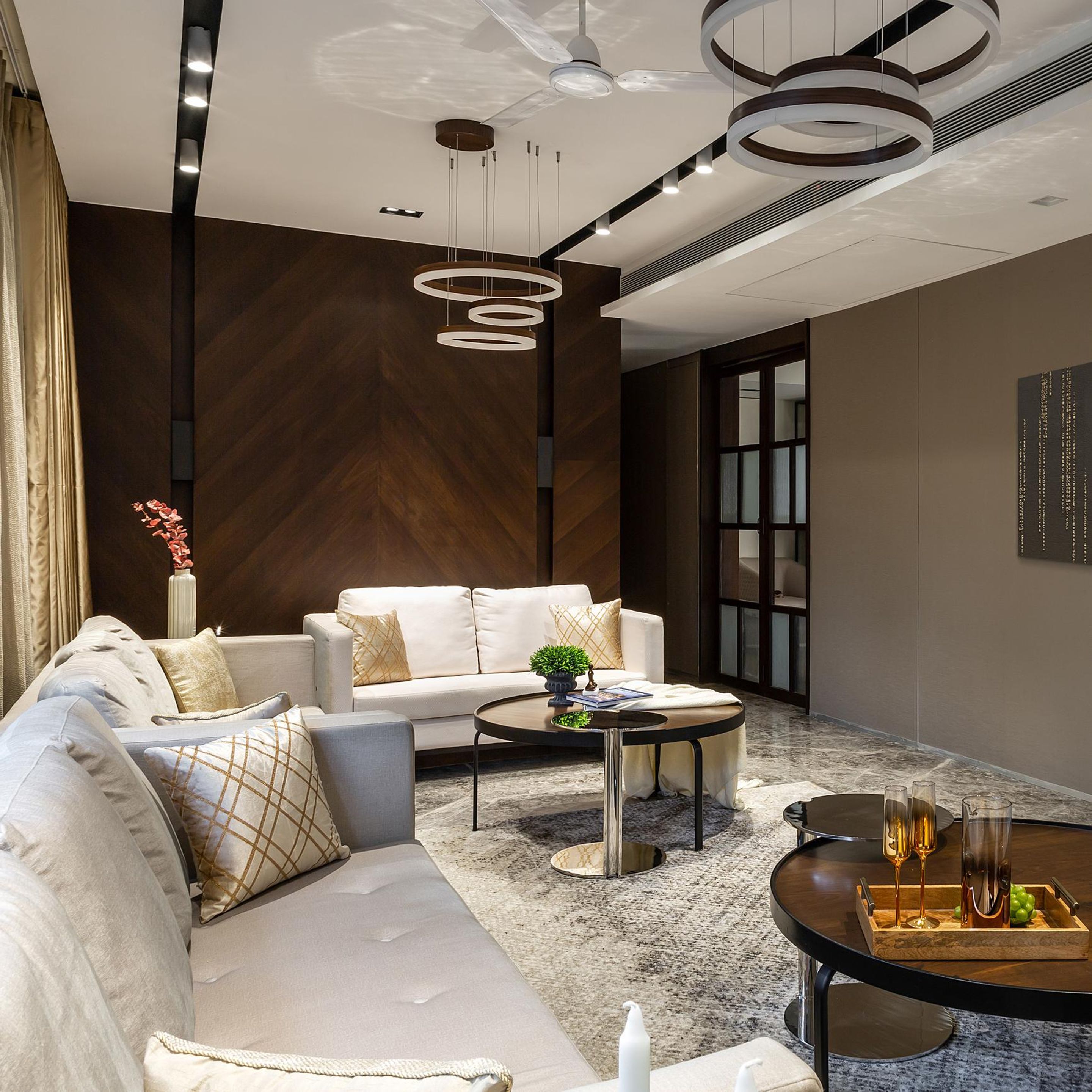 Textured Brown Wall Design For Living Room| Livspace