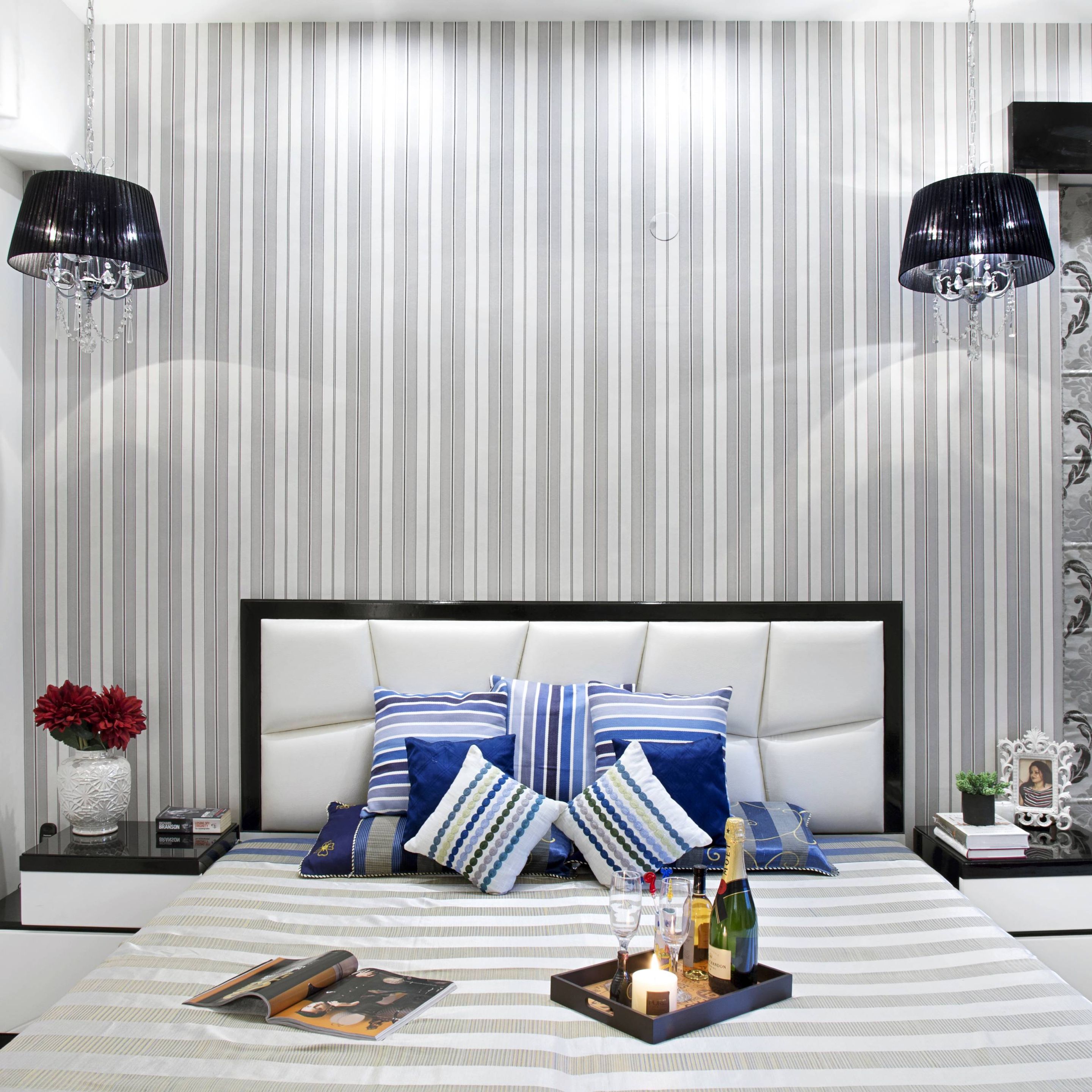 Wallpaper Design With Black And White Stripes | Livspace